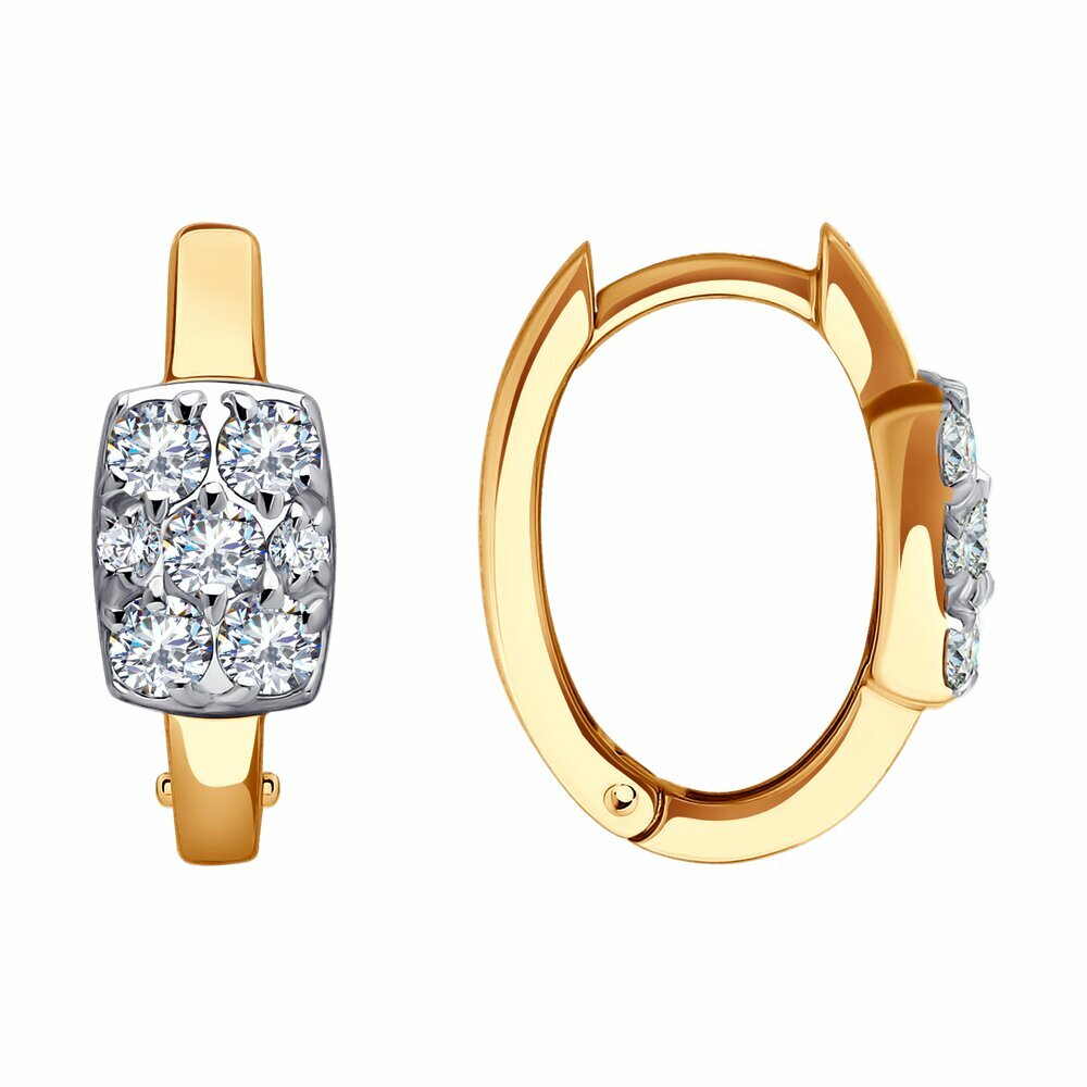 Серьги конго, красное золото, 585 проба, фианит