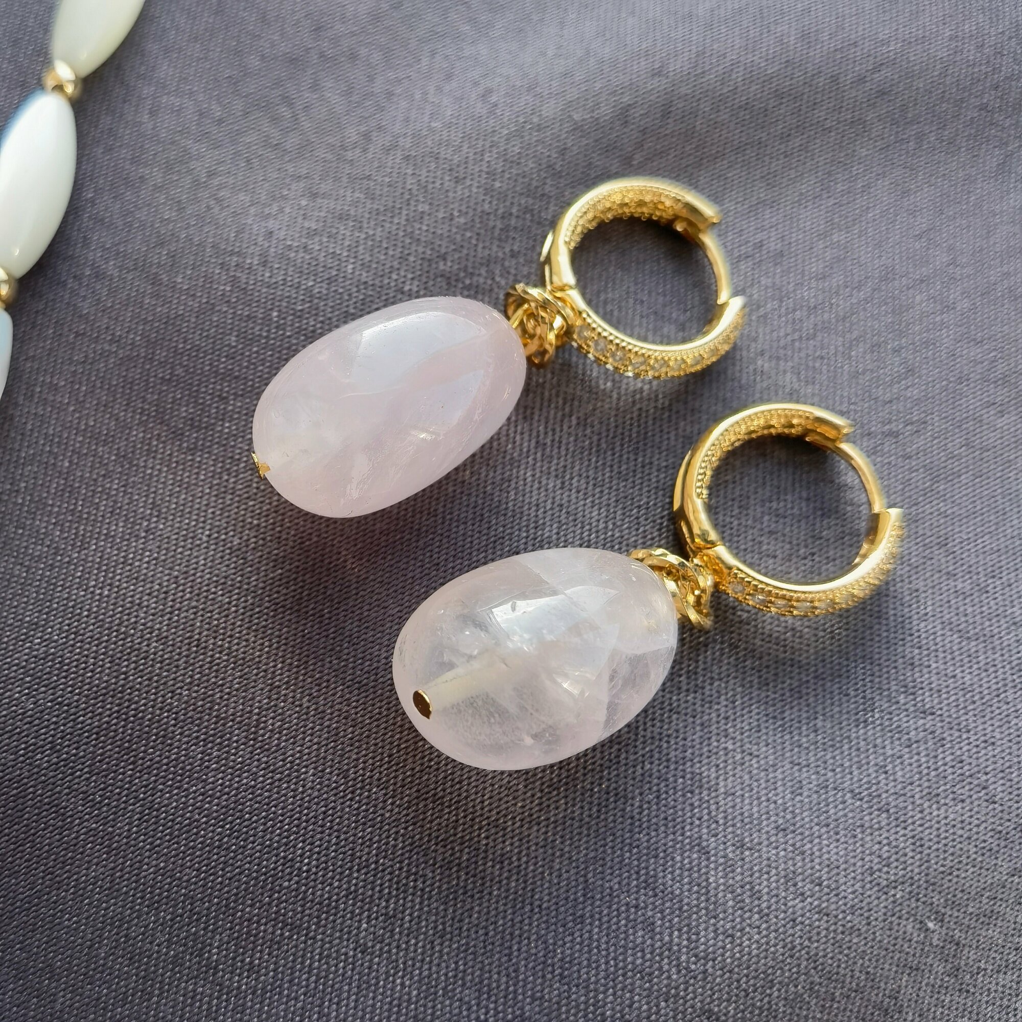Серьги, розовый кварц