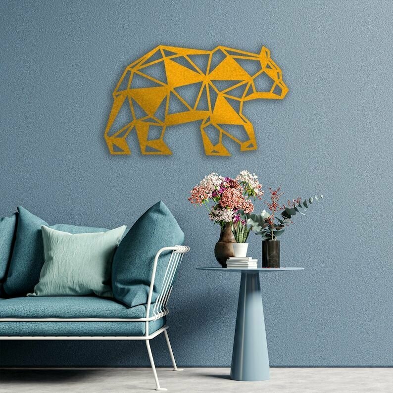 Декоративное панно деревянное, Дикий медведь (матовое золото)