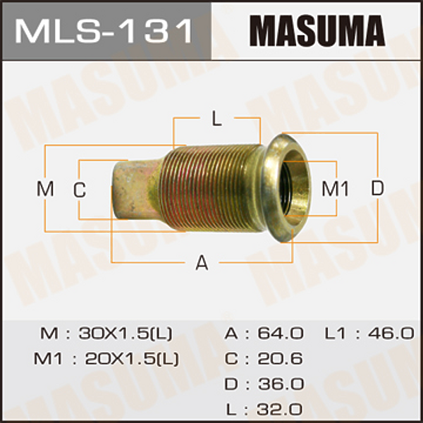 MASUMA MLS-131 (1423360050 / 8973598060) футорка колесная m30x1.5 / m20x1.5\ isuzu