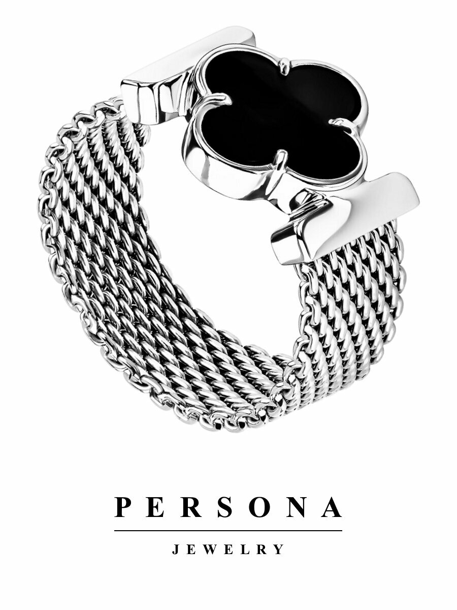 Кольцо широкое, серебро, 925 проба, родирование, оникс