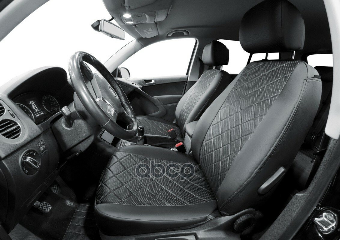 Авточехлы для Volkswagen Tiguan (40/60) (со столиками на передних спинках) 2007-2016, экокожа, ромб Rival арт. SC.5805.2