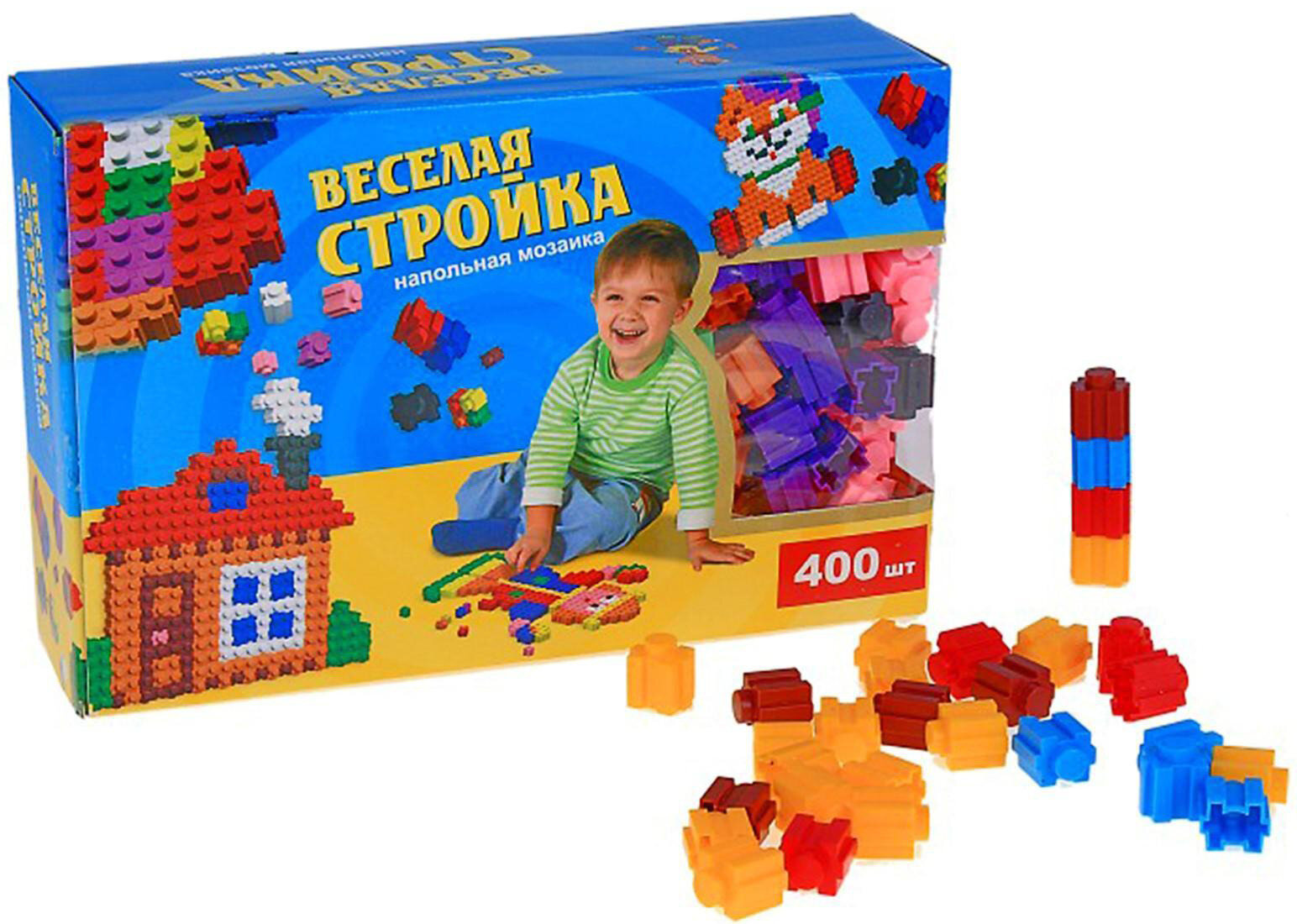 Развивающая напольная мозаика "Весёлая стройка", развитие моторики и логики, 400 пластиковых деталей