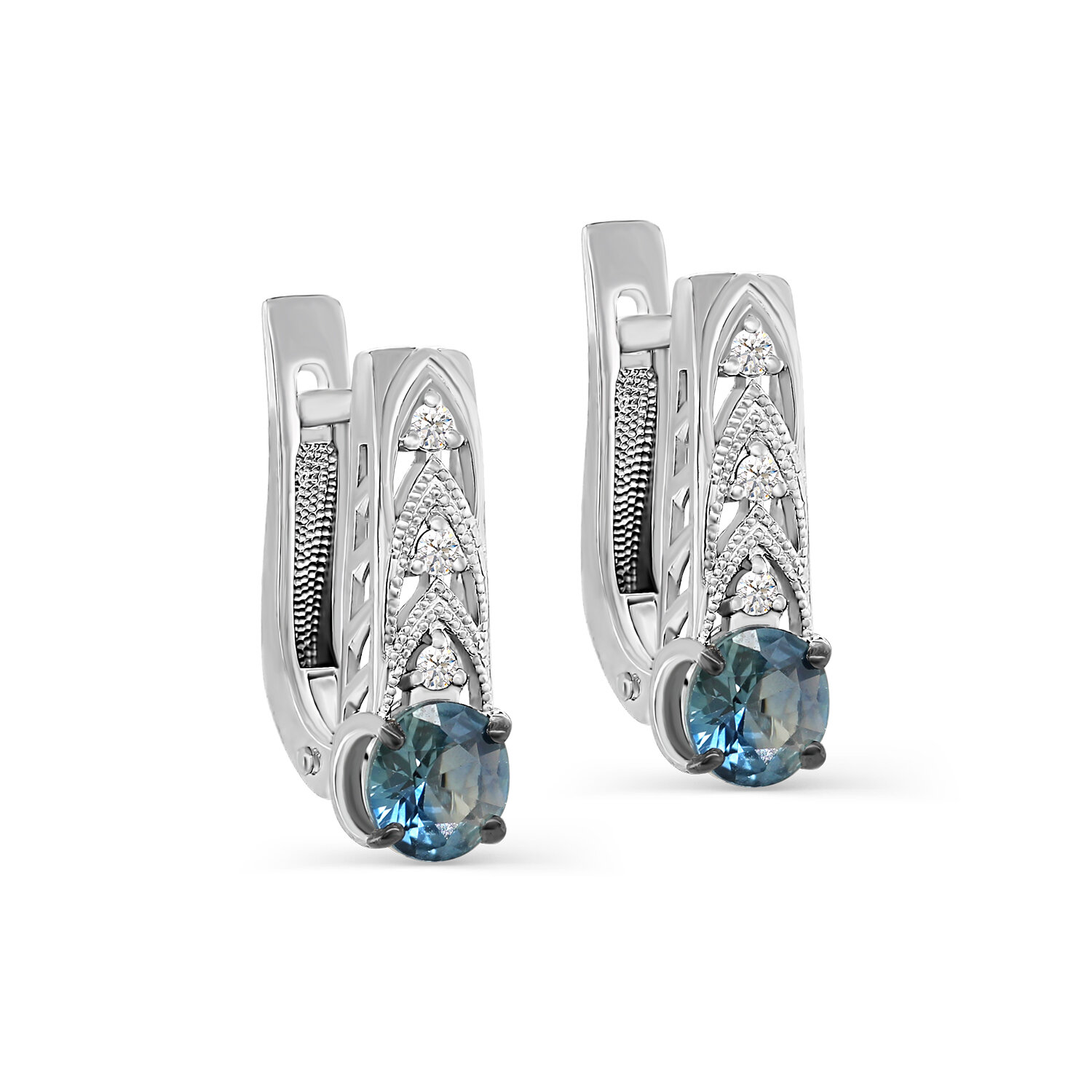 Серьги, белое золото, 585 проба, сапфир, бриллиант