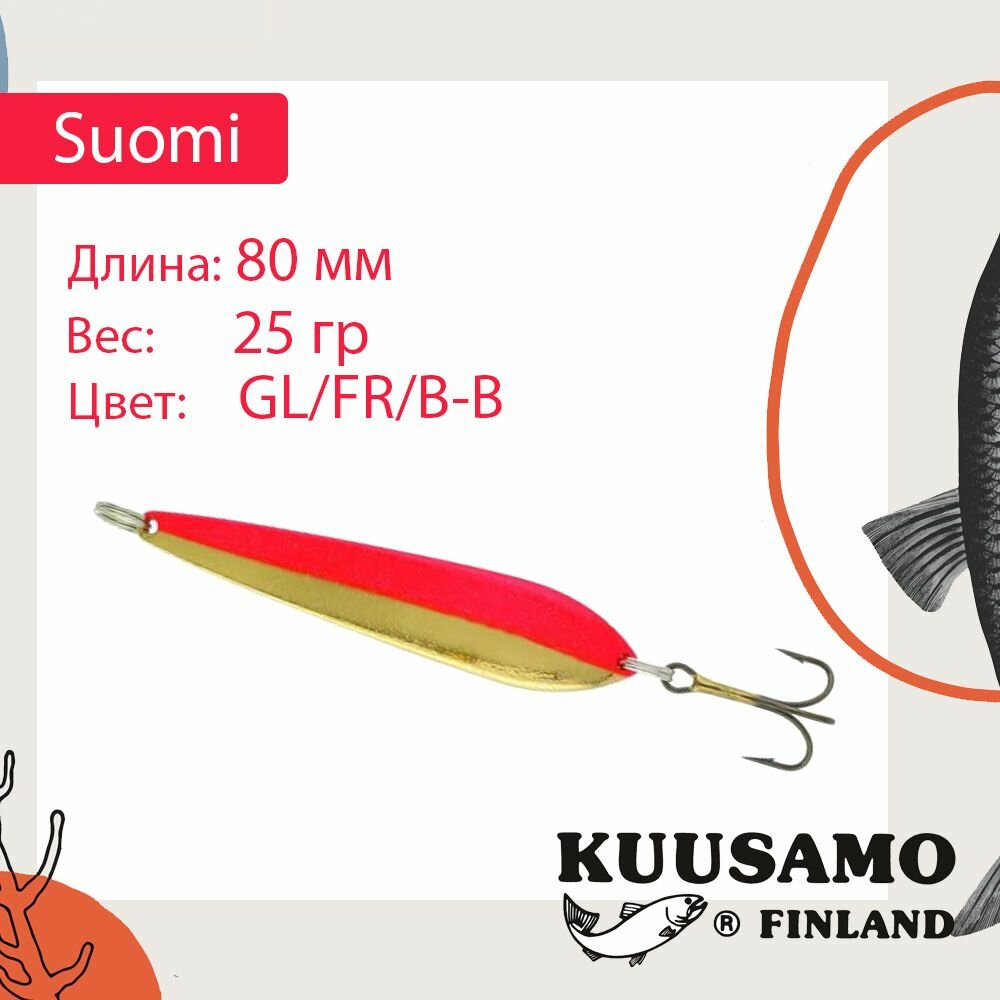 Блесна для рыбалки Kuusamo Suomi 80/25 GL/FR/B-B (колеблющаяся)