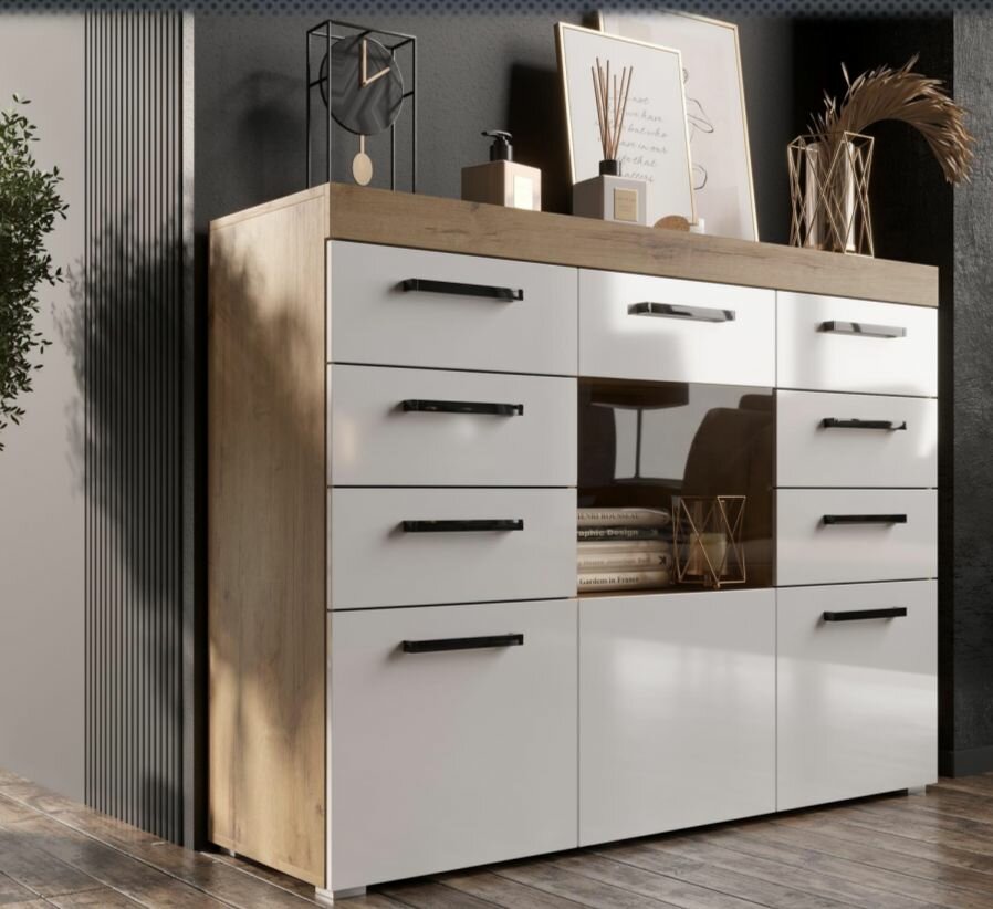 Комод Эра Бастон, ЛДСП, дуб вотан/белый гладкий, с ящиками, 6 шт