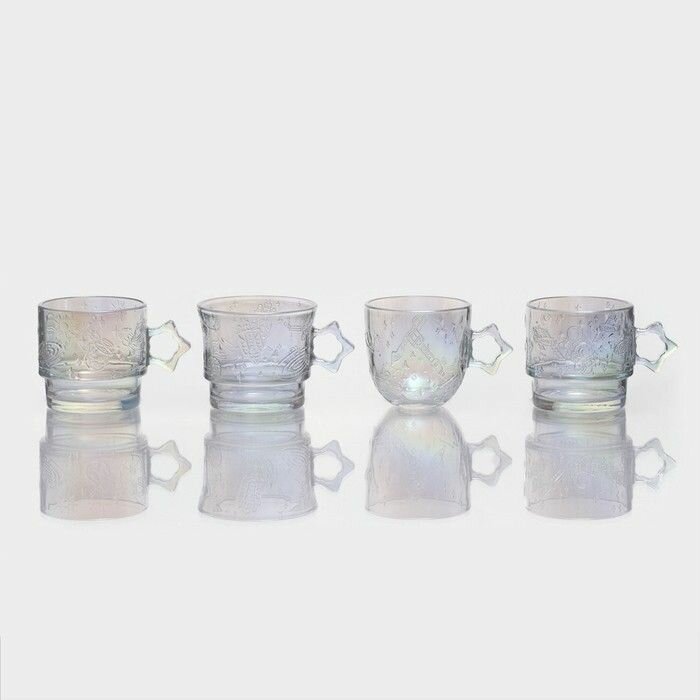 Набор кружек КНР стеклянных "Космос" 4 предмета: 300/300/250/300 мл, цвет перламутровый