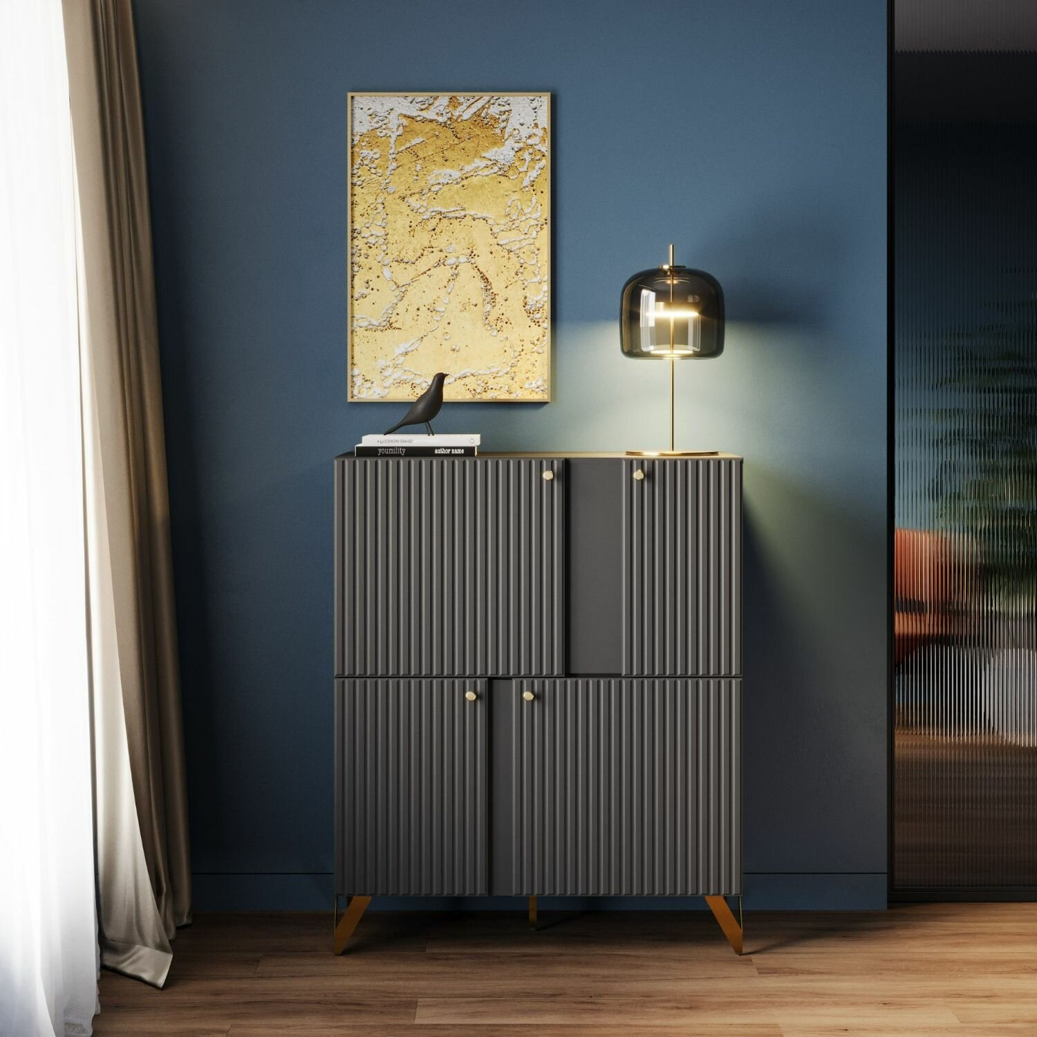 НК мебель комод RENO КД-2 104.2х42.6x127 см Черный