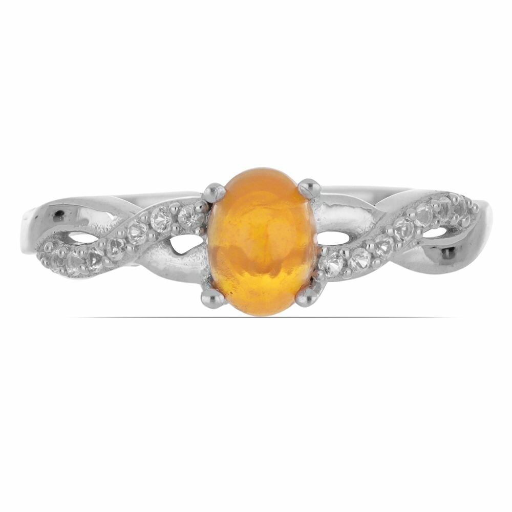 Кольцо тонкое, серебро, 925 проба, родирование, опал, топаз