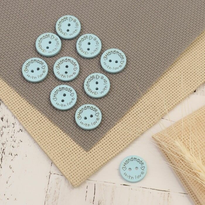 Пуговки-бирки для творчества и рукоделия Handmade with love голубые деревянные круглые (20 мм, набор 10 шт)