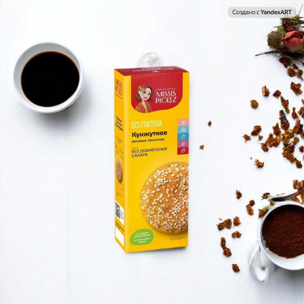 NEW! Печенье Кунжутное, без сахара И без глютена, Missis Pickez, 100 г