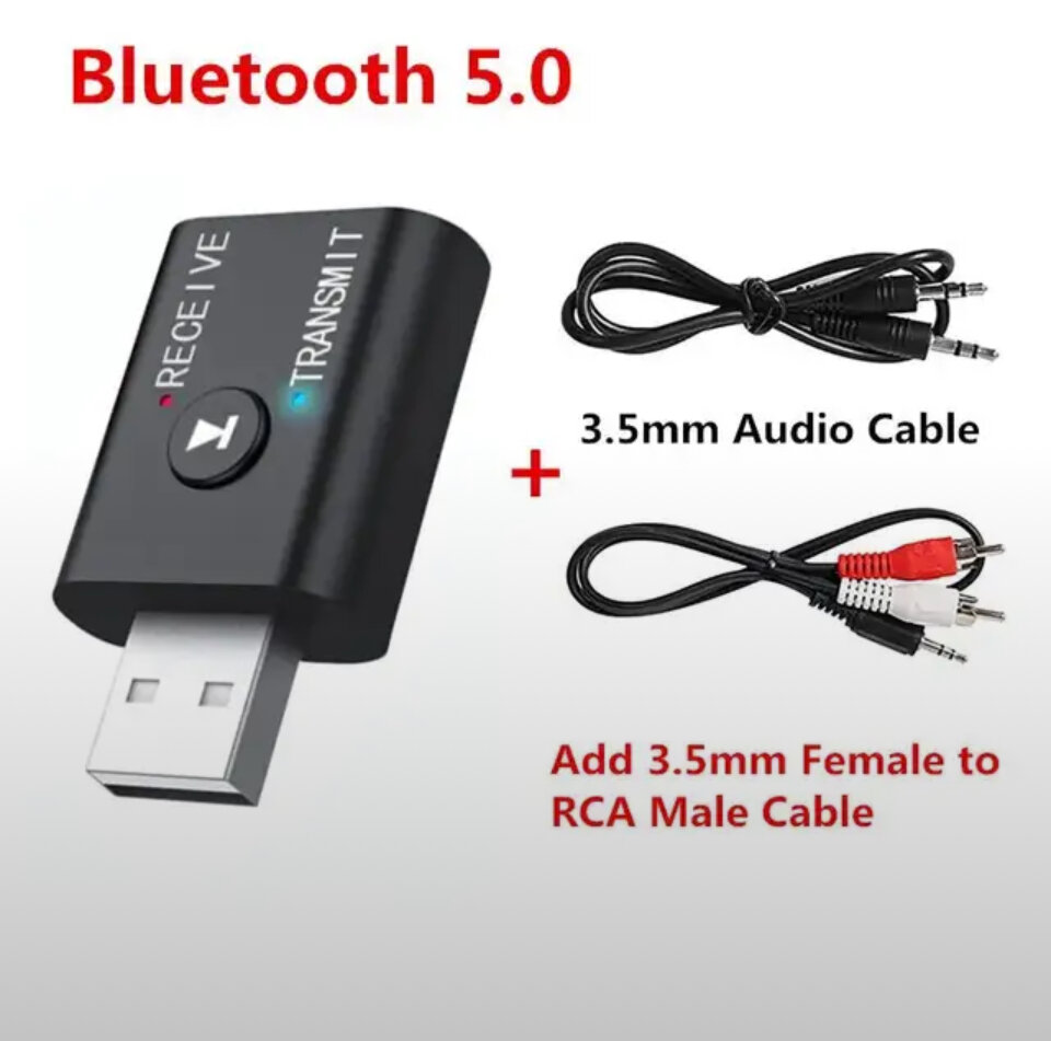 Bluetooth-AUX. ЮСБ. адаптер ./ресивер/ в машину/ блютуз для автомобиля / домашнего кинотеатра / наушников / колонок / Блютуз в машину для прослушивания музыки с телефона (Черный)/ C проводами в комплект