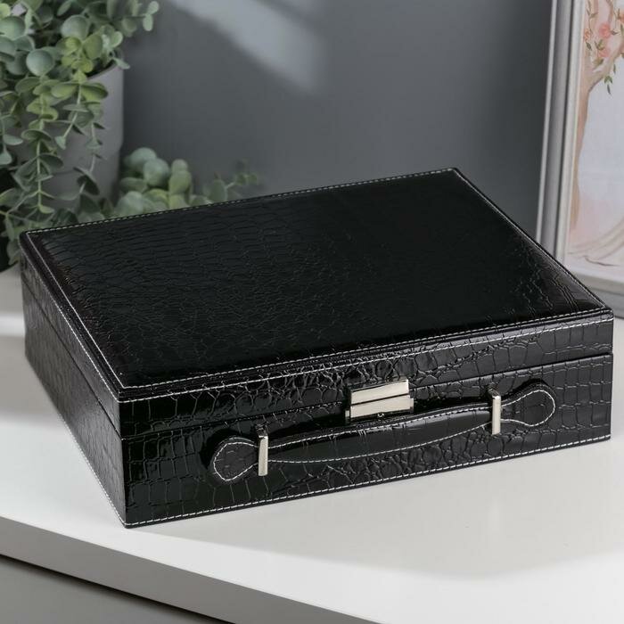 Шкатулка для украшений и часов 4 отделения «Чёрный чемоданчик», искусственная кожа, 9×32.5×26 см