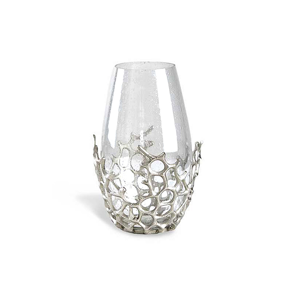 Ваза в серебристой подставке Dialma Brown, овальная, с пузырьками, настольная, 56174
