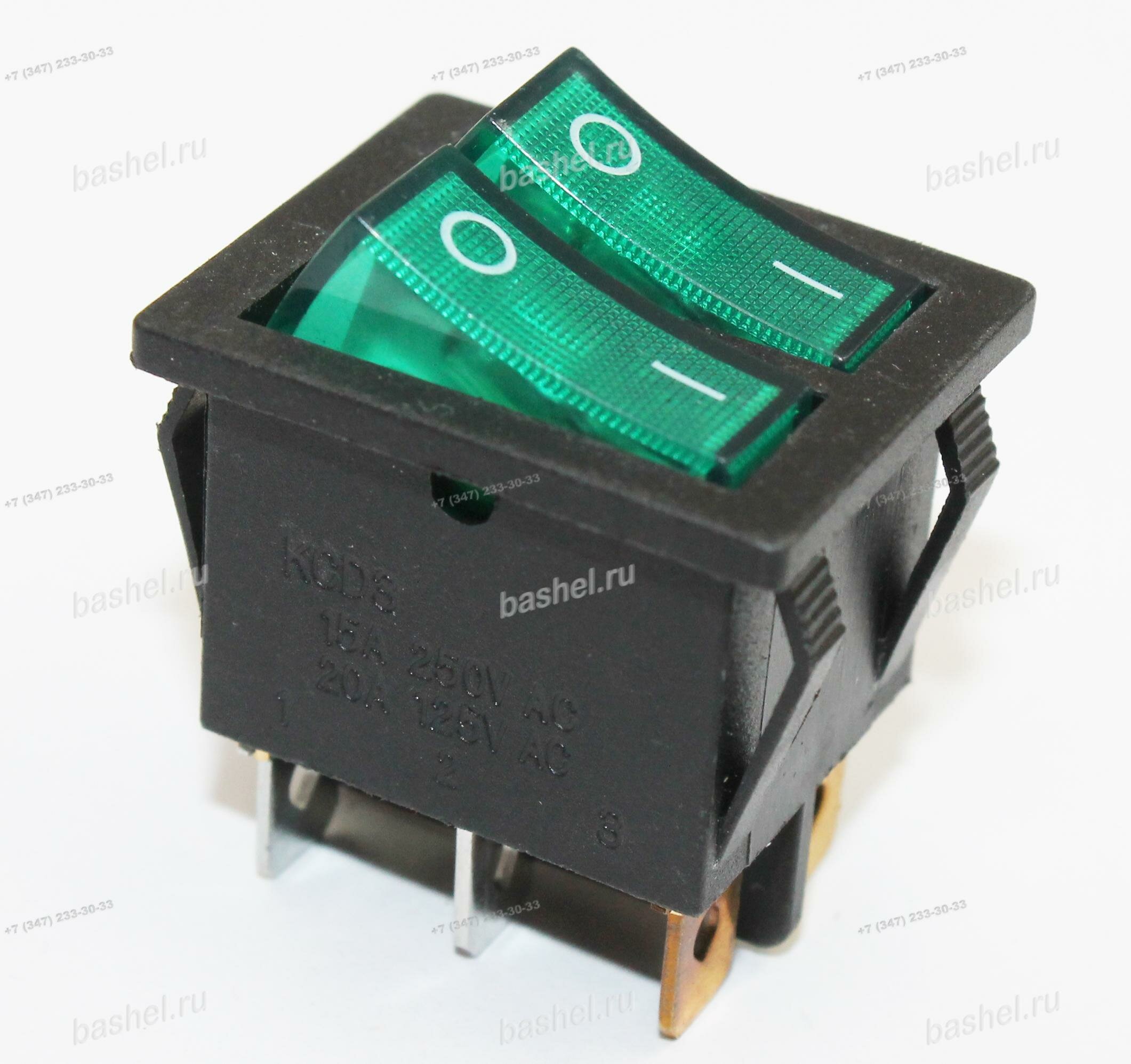 Выключатель IRS-2101-1C (двойной, с индикатором), 6PIN, ON-OFF, зелёный