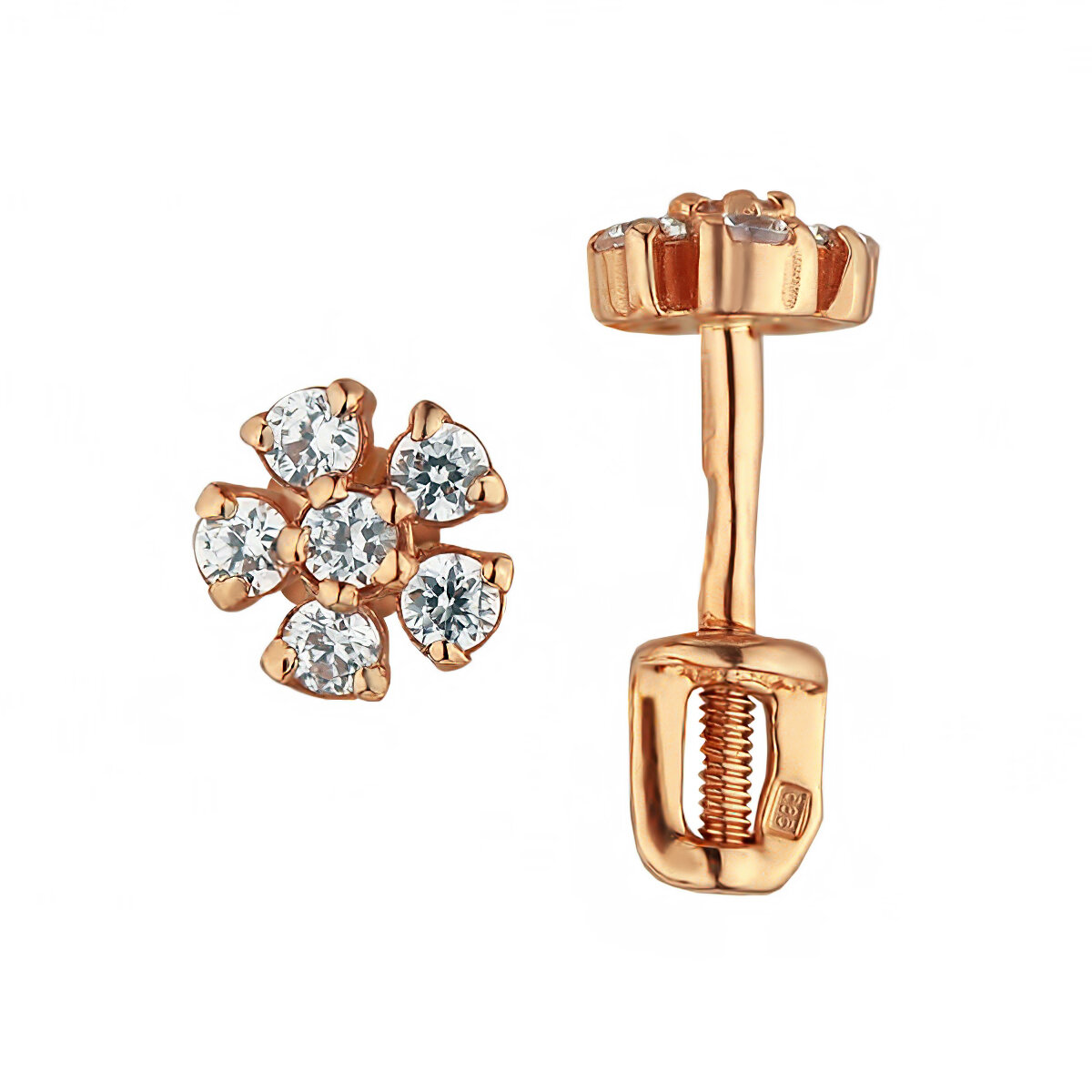 Серьги, красное золото, 585 проба, фианит