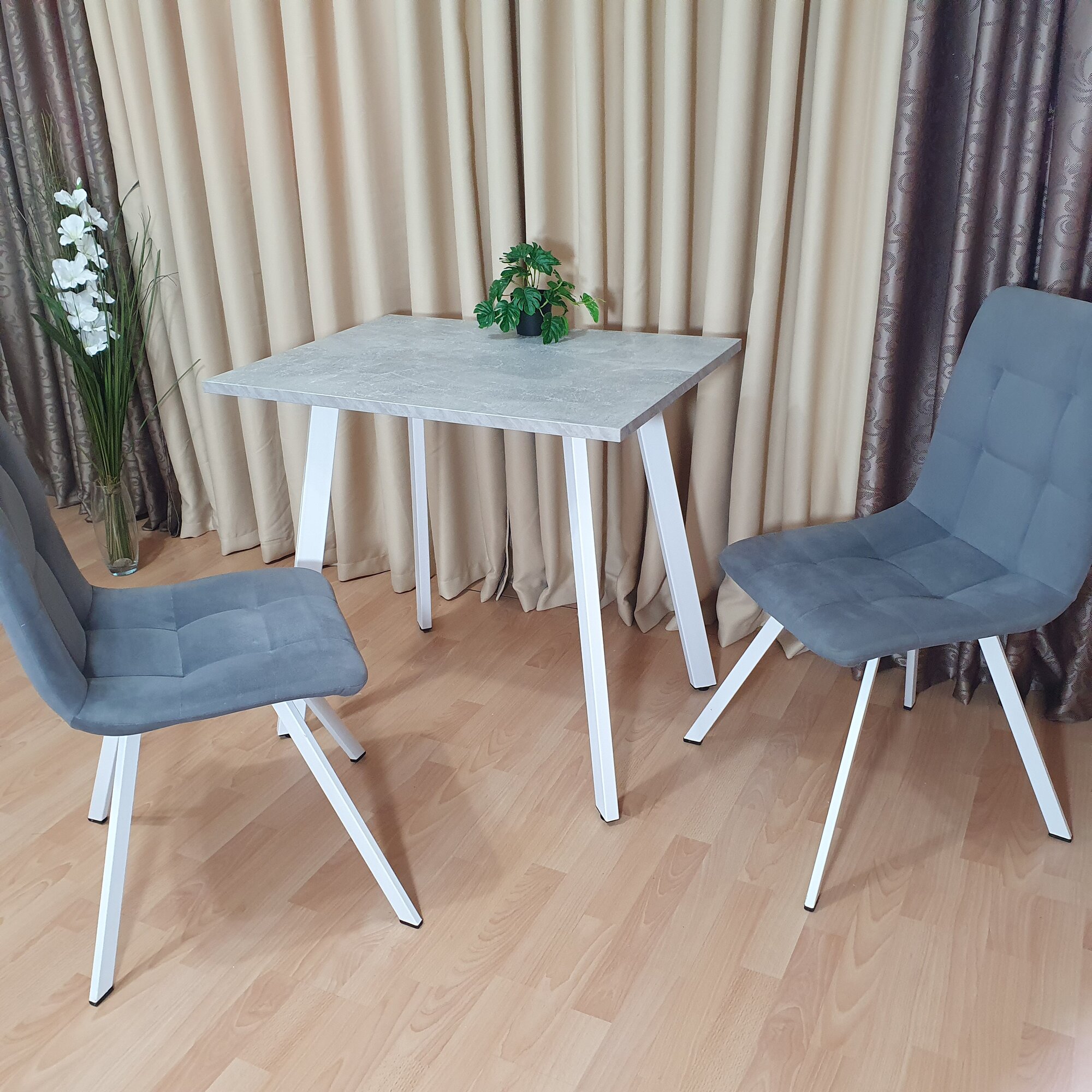 Кухонный стол Ник 80 * 60 см. Бетон светлый. Белые ножки