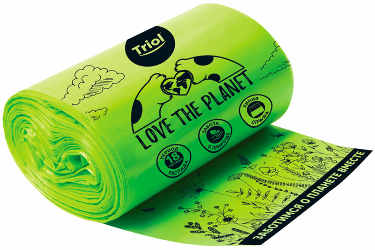 Пакеты биоразлагаемые Triol Love The Planet для выгула собак уп.4 шт