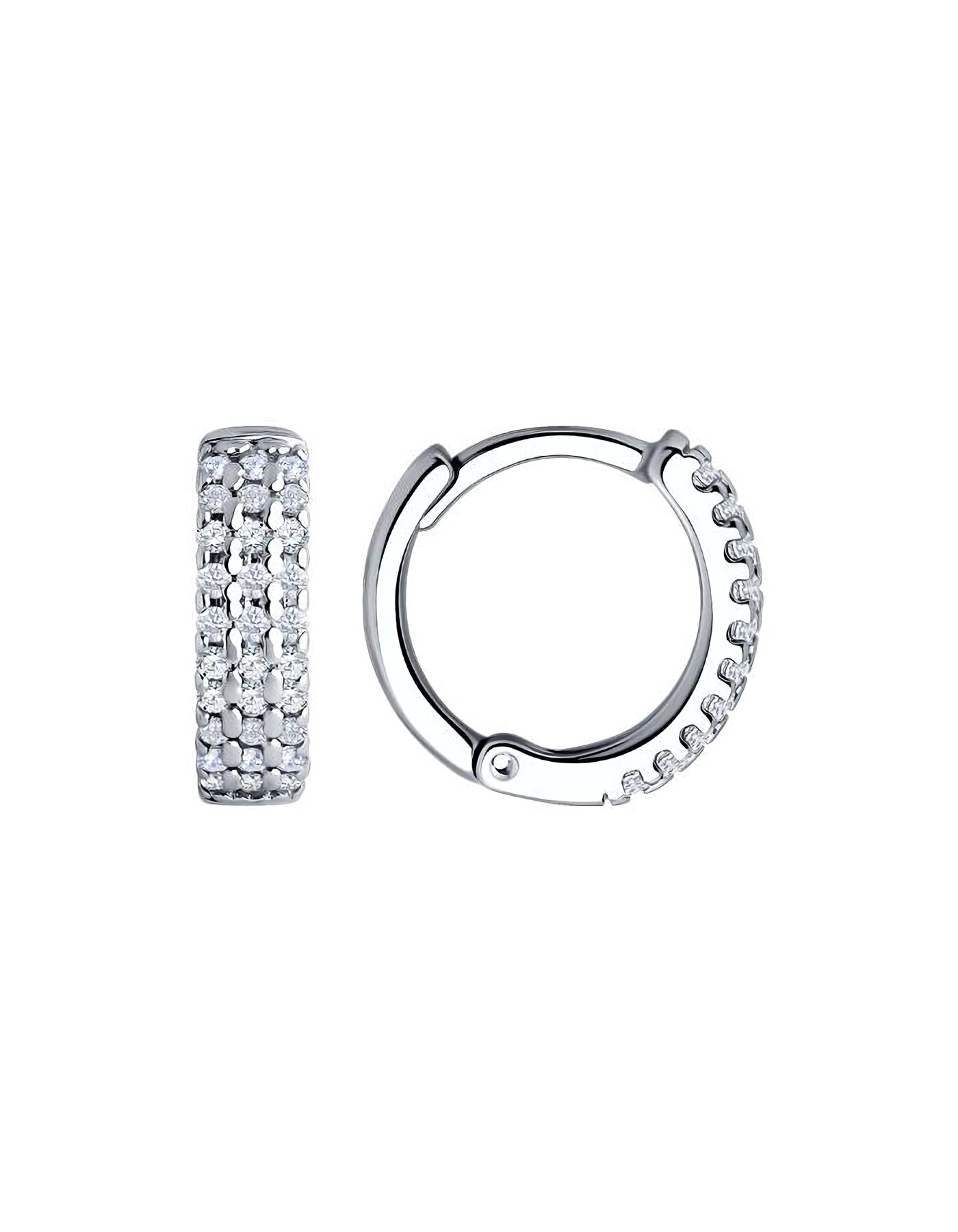 Серьги конго, серебро, 925 проба, родирование, фианит