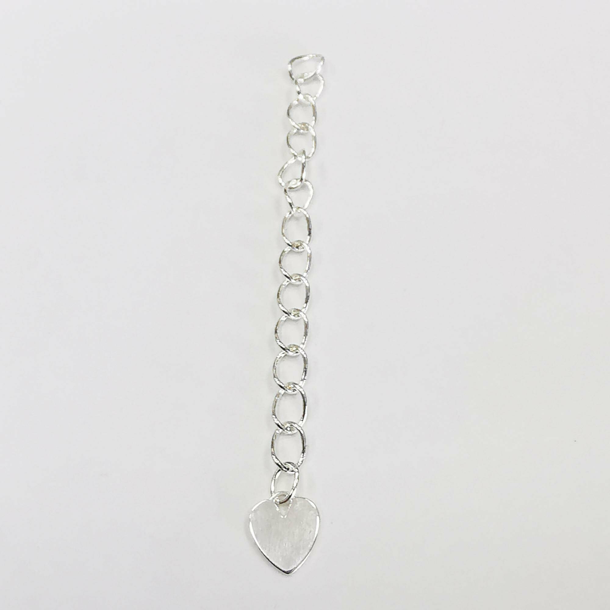 Цепочка-удлинитель с декоративной подвеской-сердечком, 5х3.4мм, Beadalon, витая, базовый материал - латунь, посеребренная, 4.5-6 см, 5 шт.