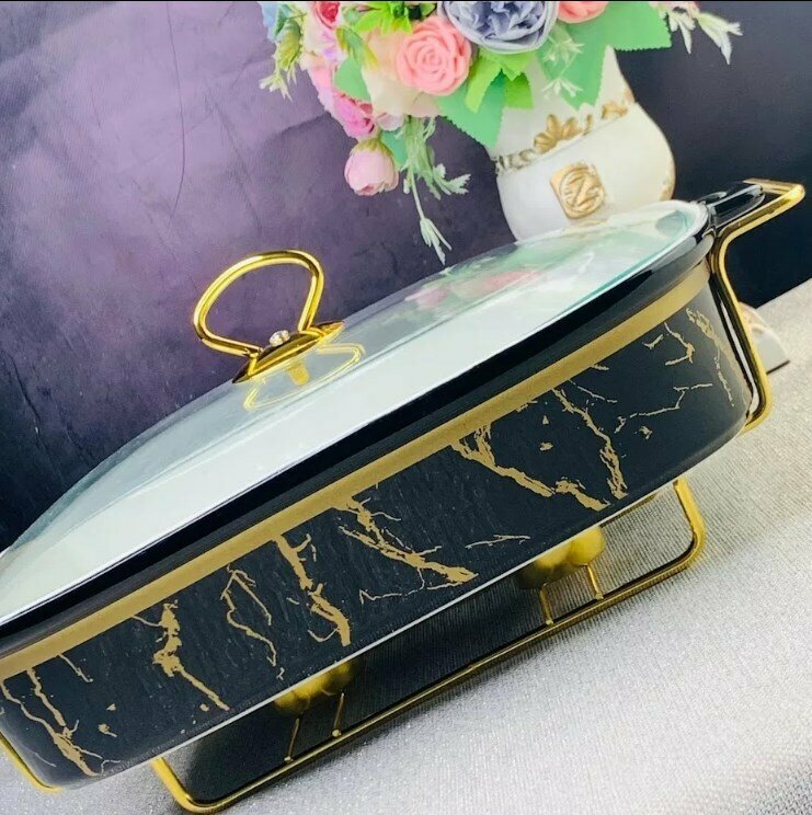 Мармит 38х23см со стеклянной крышкой на подставке Фарфор 133-247 118-133-247