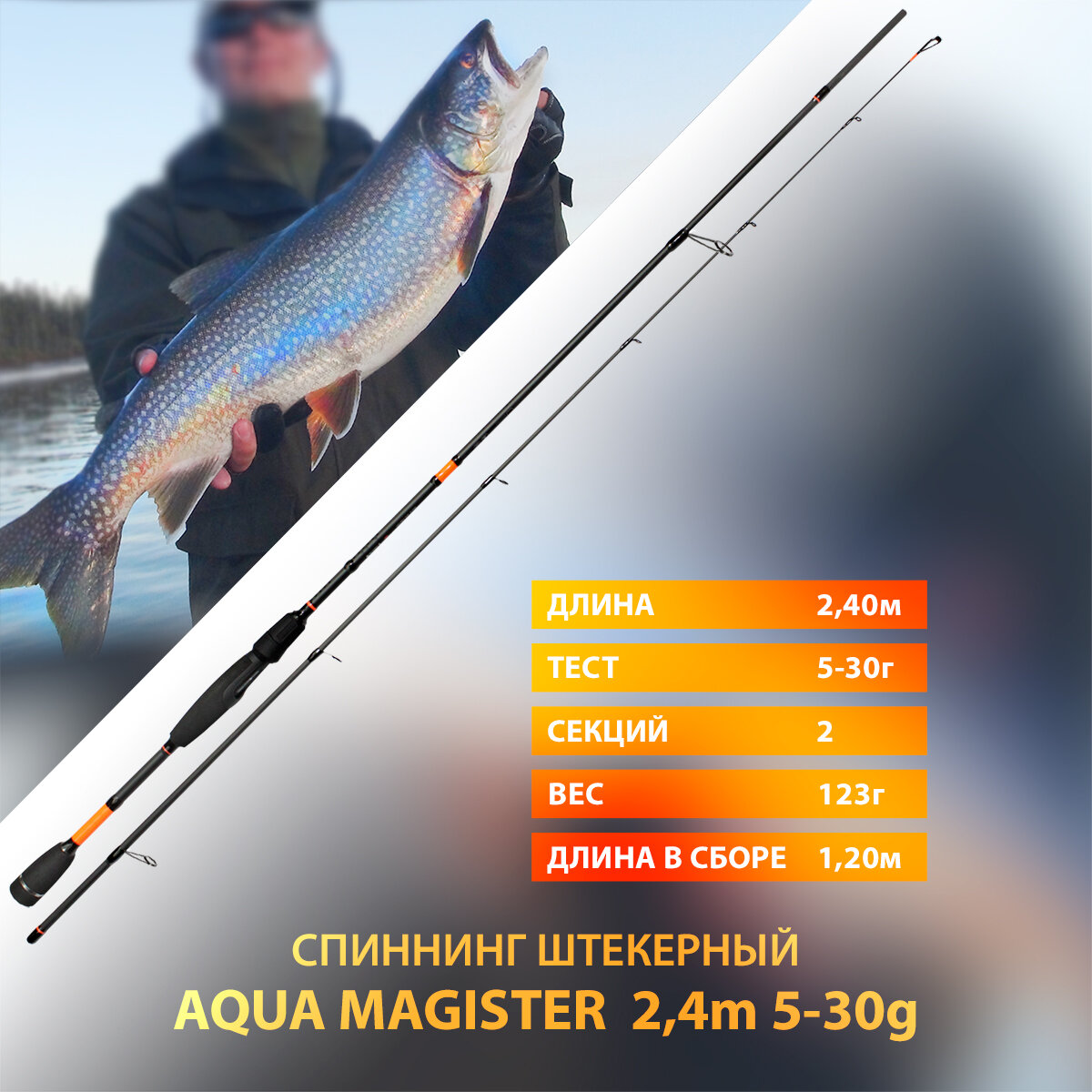 Спиннинг штекерный AQUA Magister, длина 2,40 метра, тест 5-30 грамм