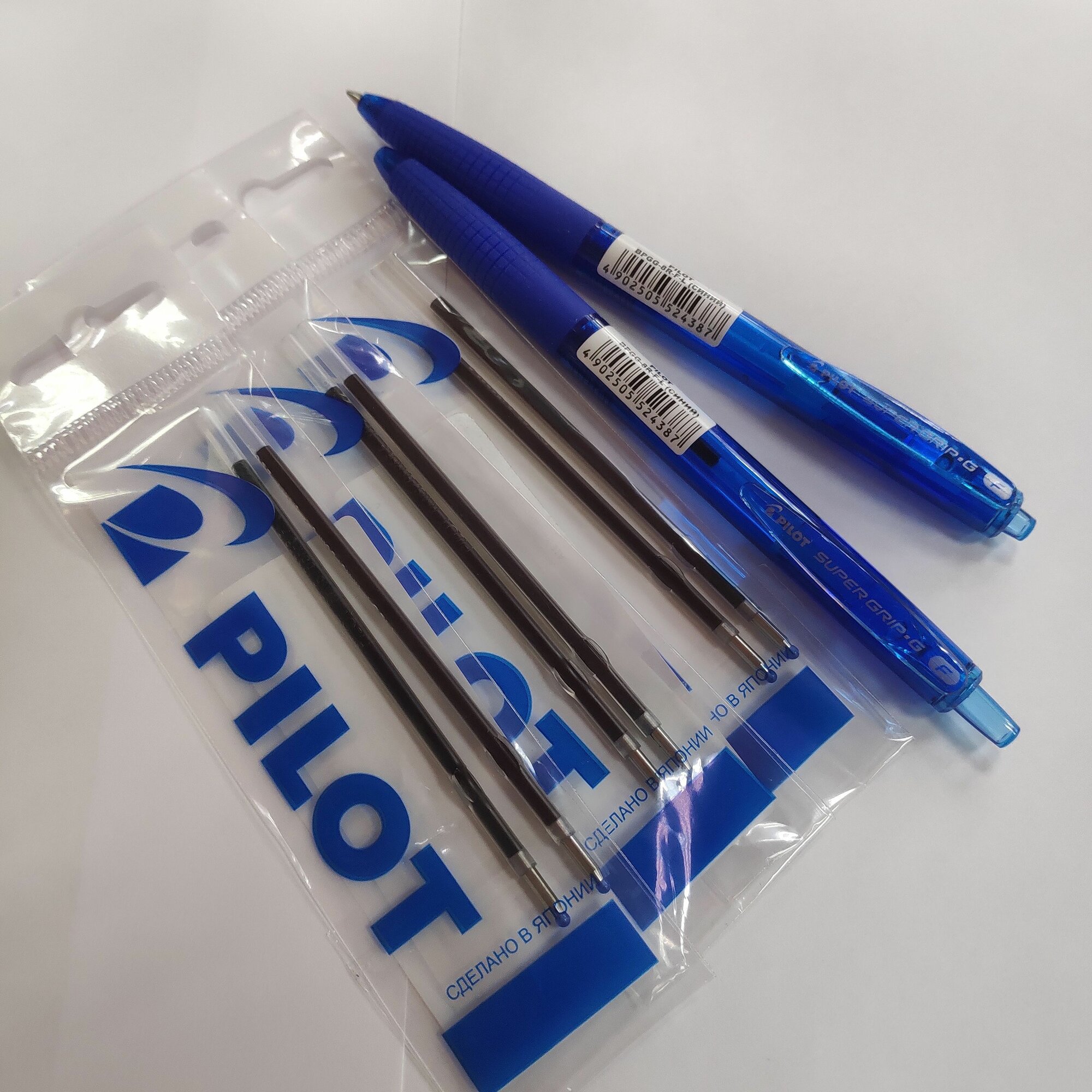 Набор из 2 автоматических ручек и 6 стержней синего цвета 0.7 мм Pilot "SUPER GRIP 1" AVT.