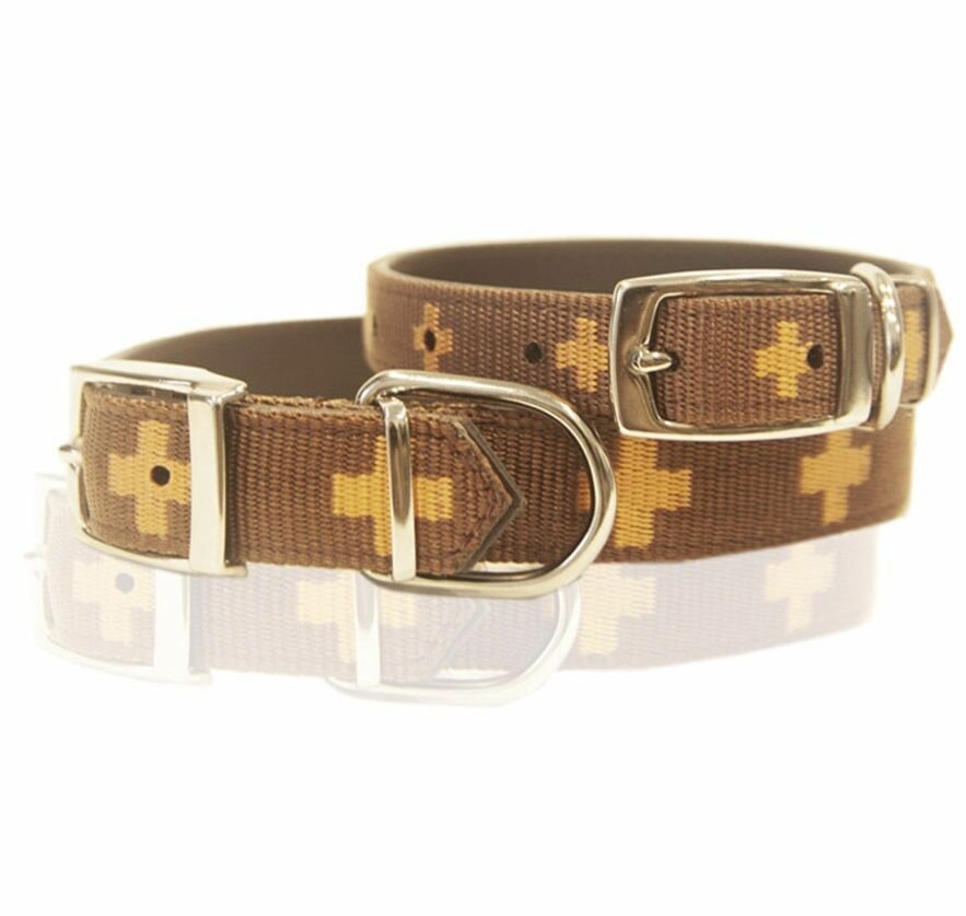 Ошейник для собак Japan Premium Pet прочный гибридный со стальным застегивающимся механизмом, цвет коричневый, размер S.