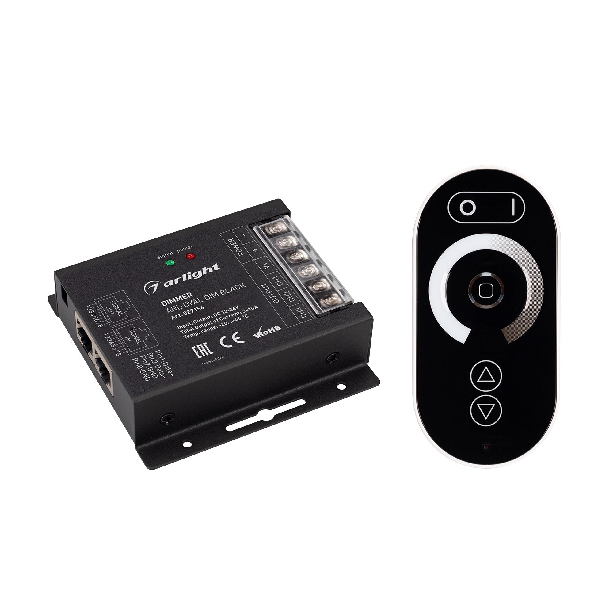 Диммер ARL-OVAL-DIM Black (12-24V, 3x10A, ПДУ Овал, RF, RJ45) (Arlight, IP20 Металл, 3 года) 027156