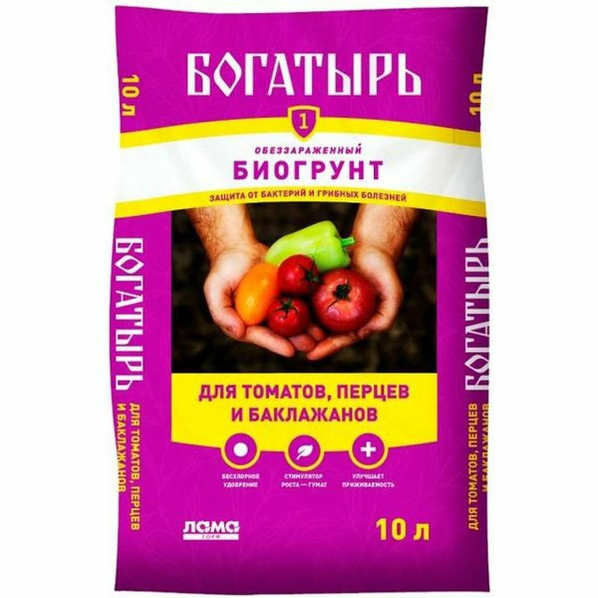 Биогрунт Богатырь Для томатов и перцев 10л лама торф