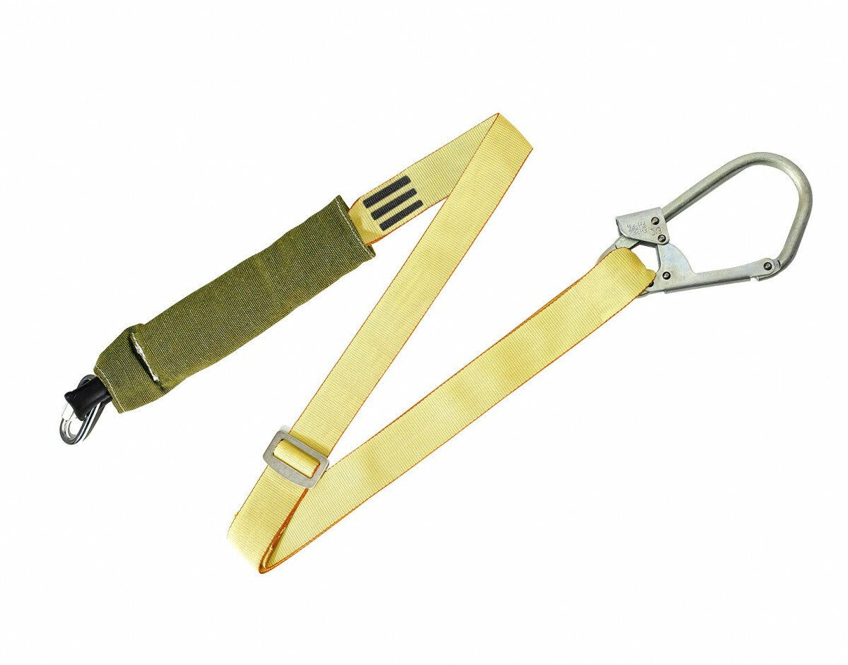 Строп-лента огнестойкий с амортизатором 2 карабина (монтажный большой класс А, винтовой класс Q) длина 1-2 метра