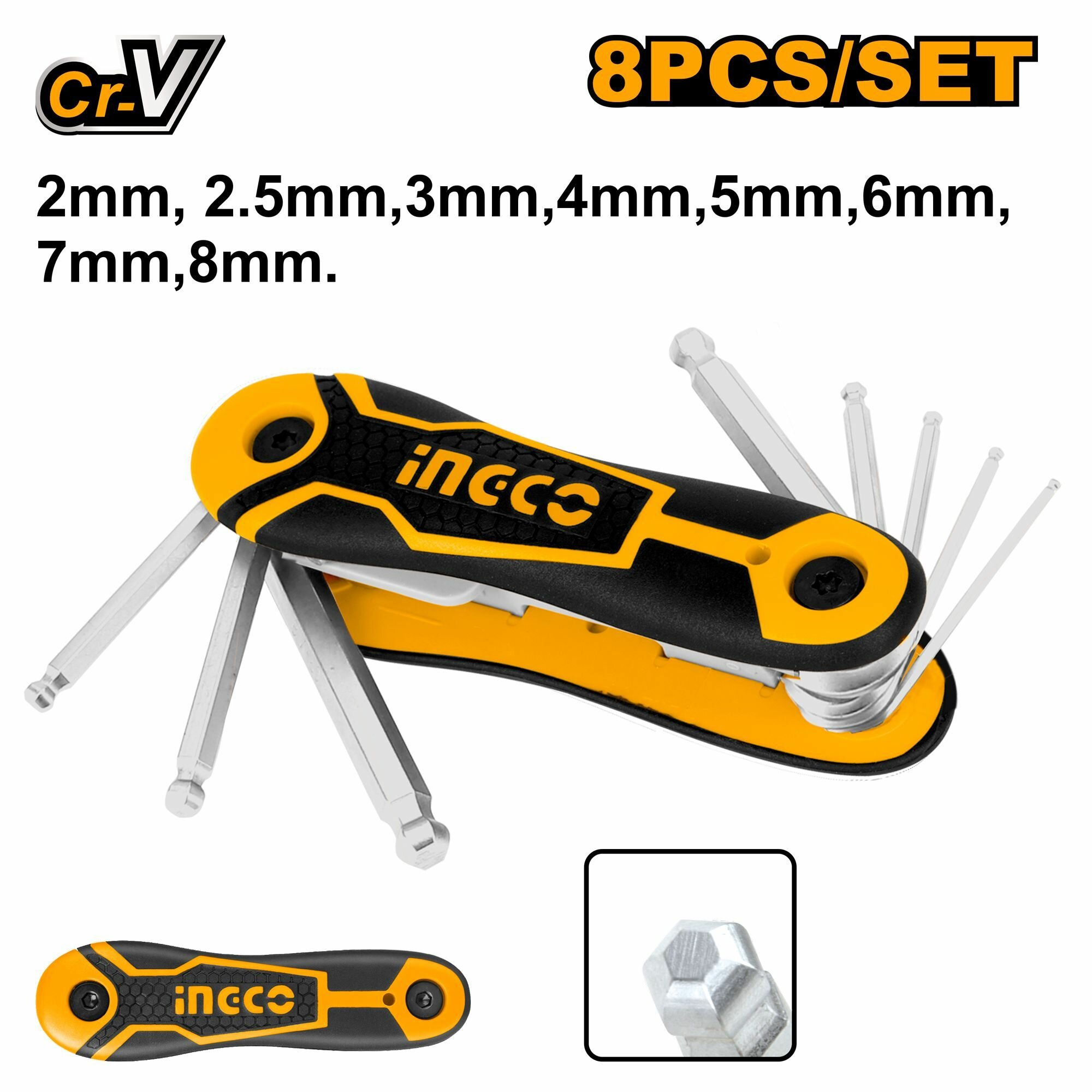 Набор шестигранников HEX с шаром INGCO HHK14082 INDUSTRIAL 2-8 мм