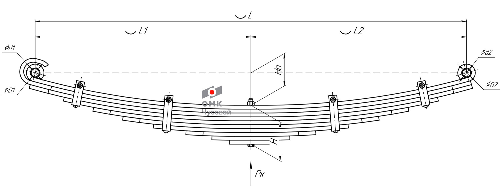 Рессора передняя для грузовиков производства ПАО КамАЗ Компас К12, JAC N120 9 листов