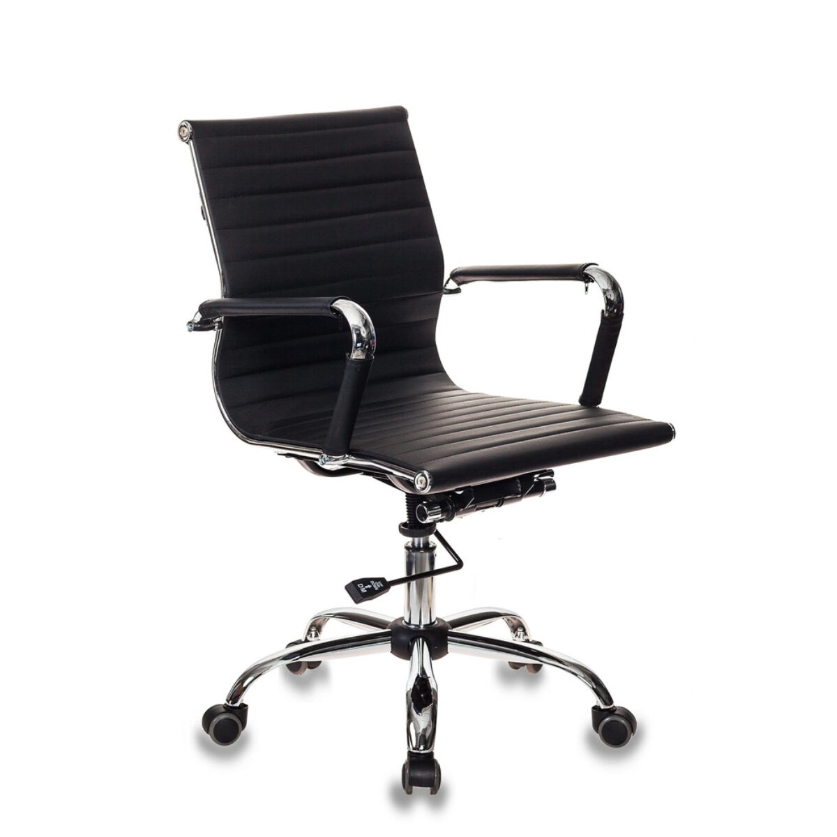 Кресло руководителя Бюрократ CH-883-LOW черный эко. кожа низк. спин. крестов. металл хром, офисное, до 120кг