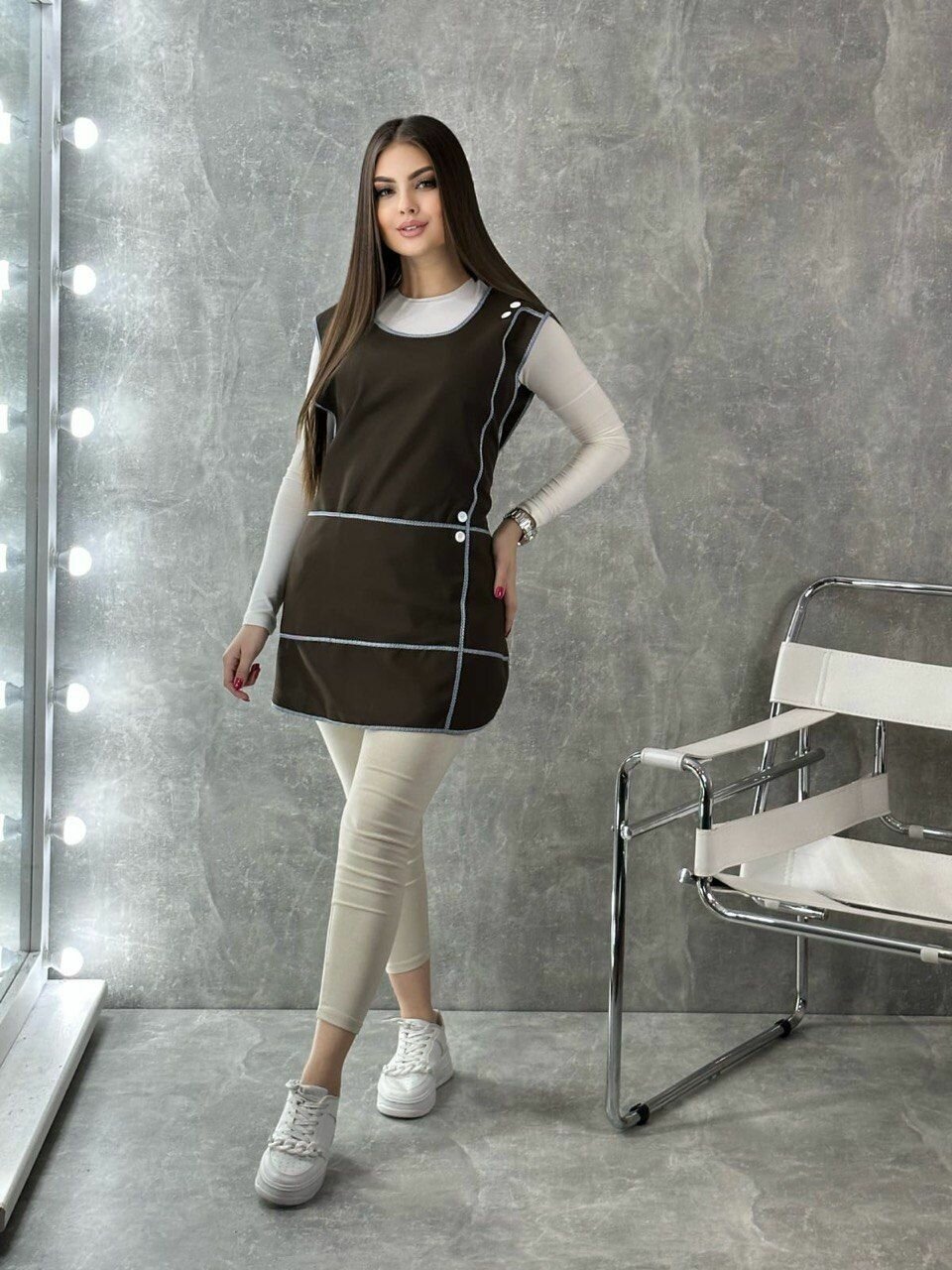 Фартук рабочий женский Пуговка из Габардина. Халат парикмахерский, сарафан универсальный подходит для продавцов, уборщиц, поваров, флористов и парикмахеров