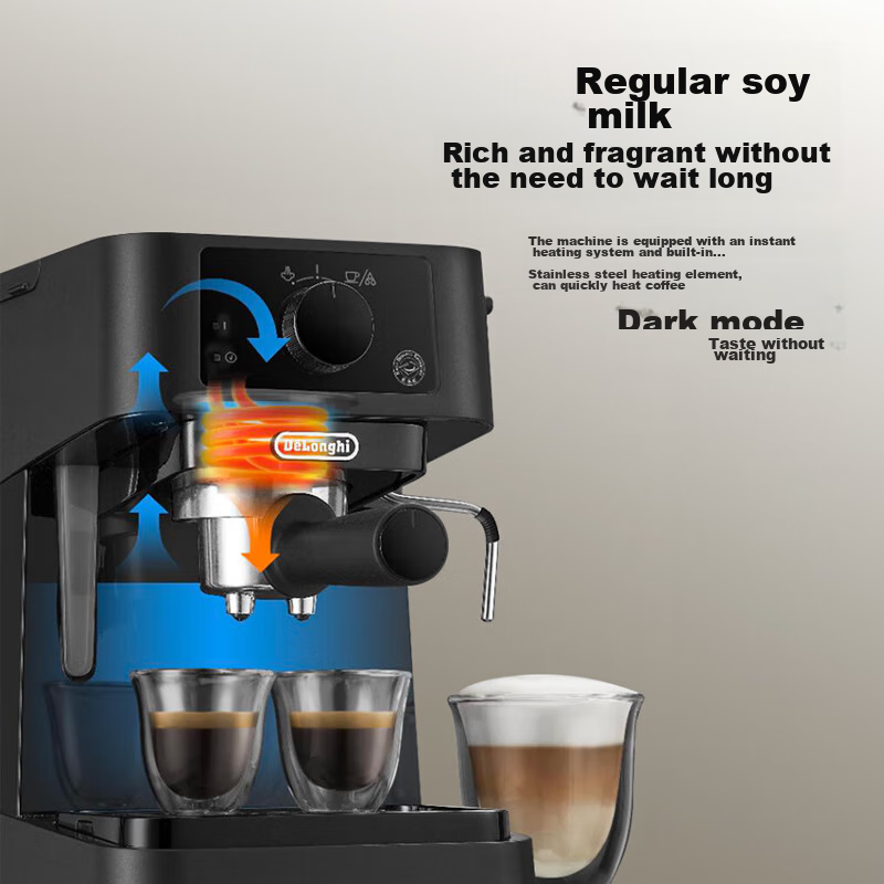 Delonghi [Government Subsidy] Coffee Machine, Semi-Automatic Coffee Maker, Compact Home 15Bar Pump-Pressed Italian Espresso Americano, Independent Temperature Control Manual Milk Frother, EC235. BK