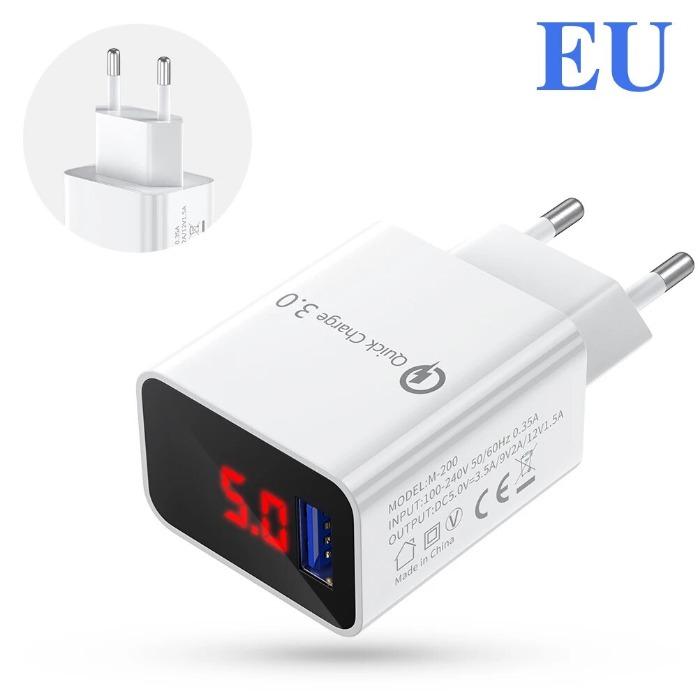Зарядное устройство EU Quick Charge 3.0 5V 3A с дисплеем