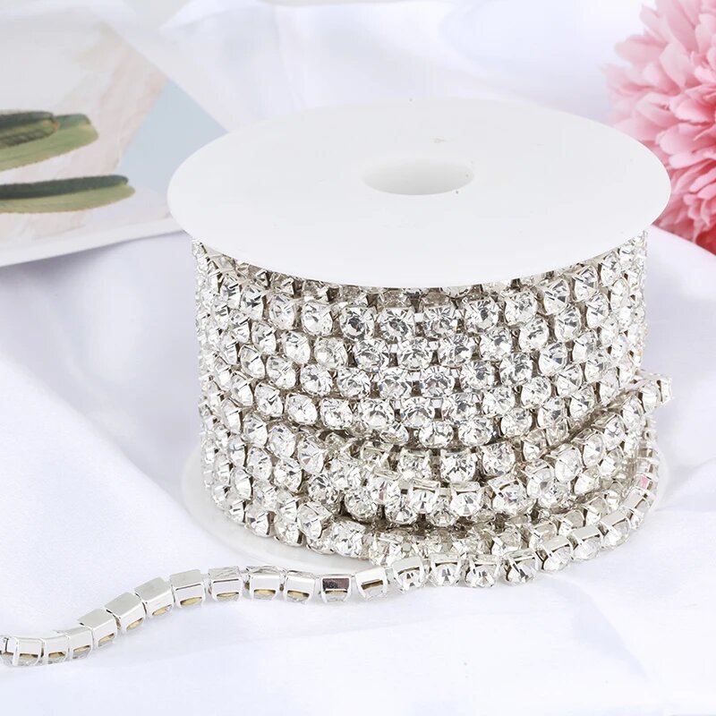 Цепь для шитья RESEN AAAA, цепочка из латуни и стеклянные стразы, большого размера 5 мм/6 мм, серебро/золото, плотный кристалл AB, стразы