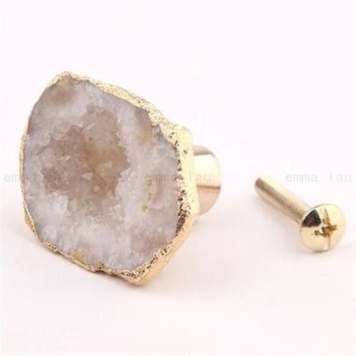 Латунные ручки для шкафов из натурального камня rough crystal white