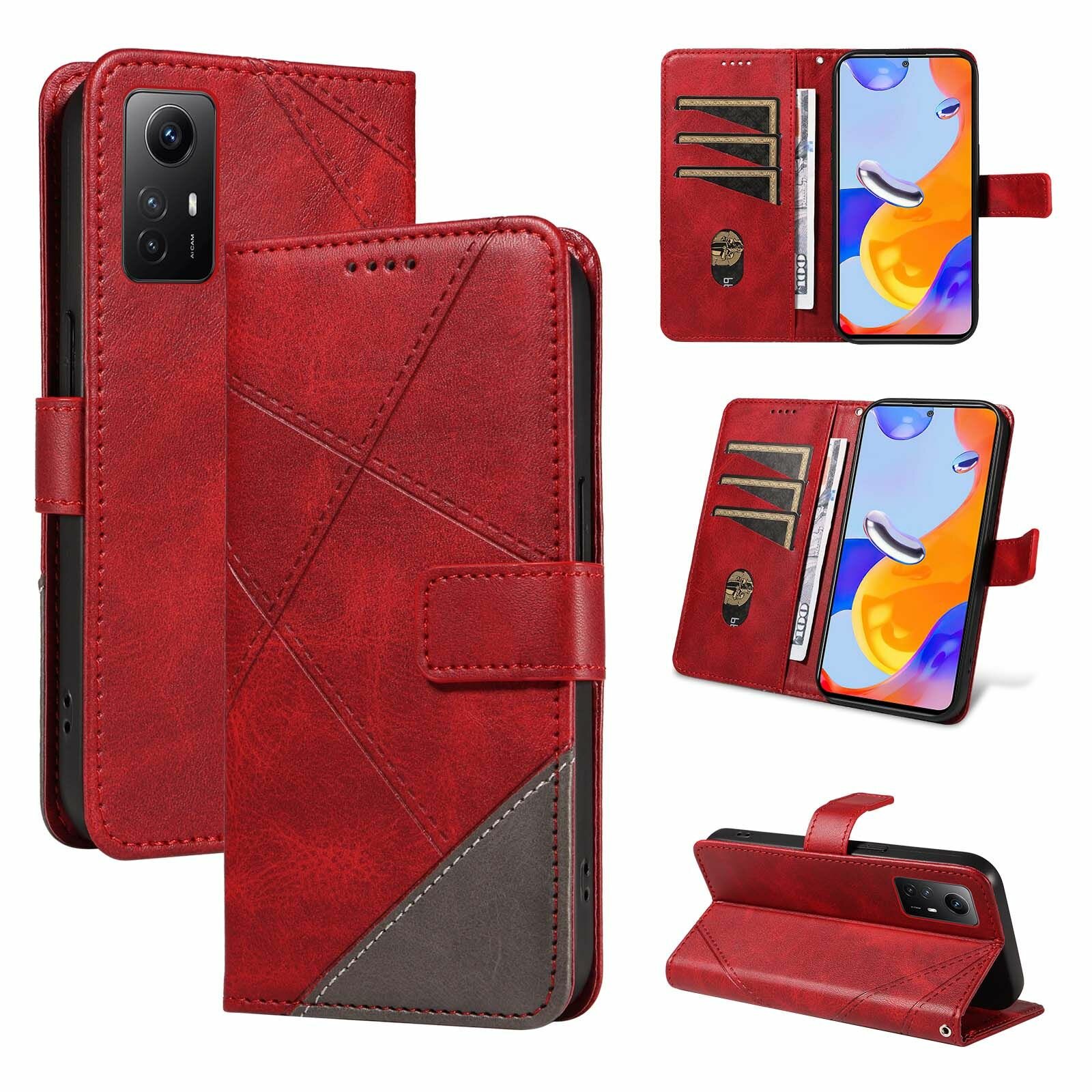 YIKATU Чехол книжка для Xiaomi Redmi Note 12 4G (Редми Ноте 12 4G ) кожаный черный с магнитной застежкой, flip чехол с функцией подставки, С вытяжным шнуром