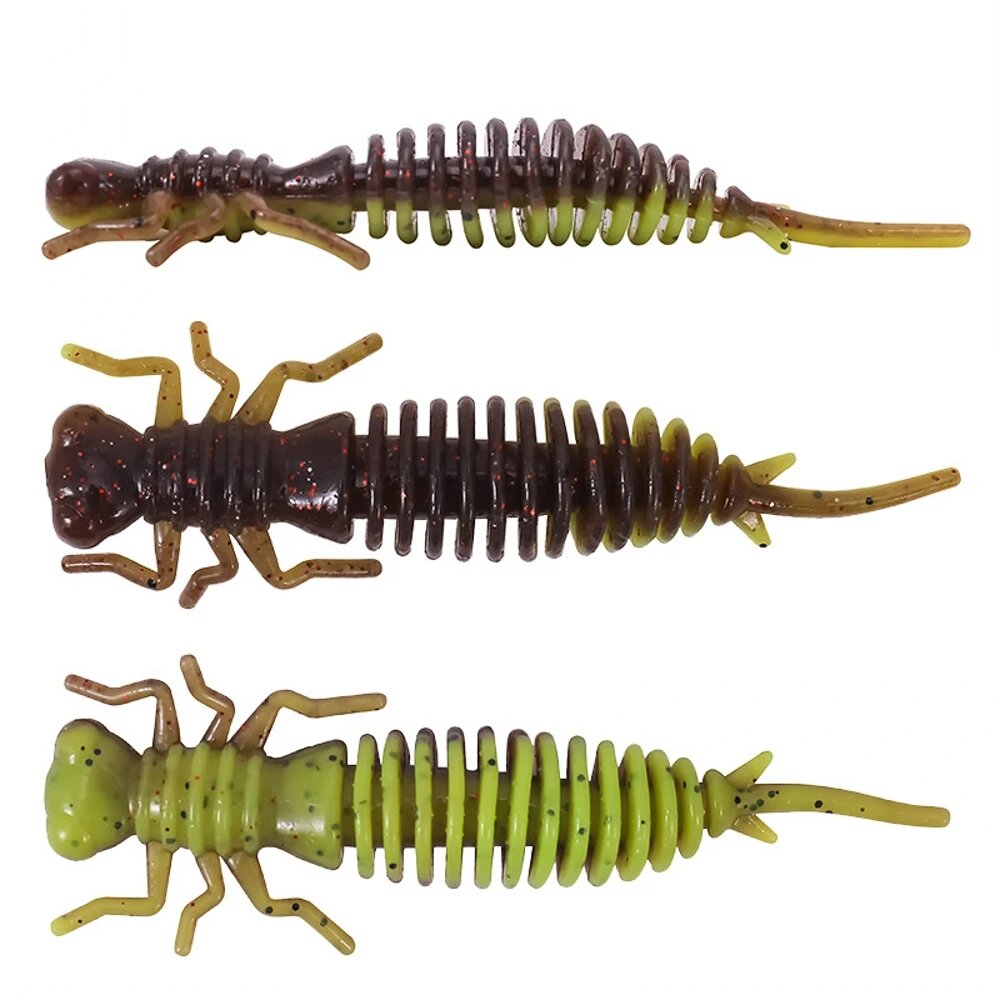 Силиконовые приманки-личинки стрекозы 55/75/100 мм 55mm 10pcs, Color N