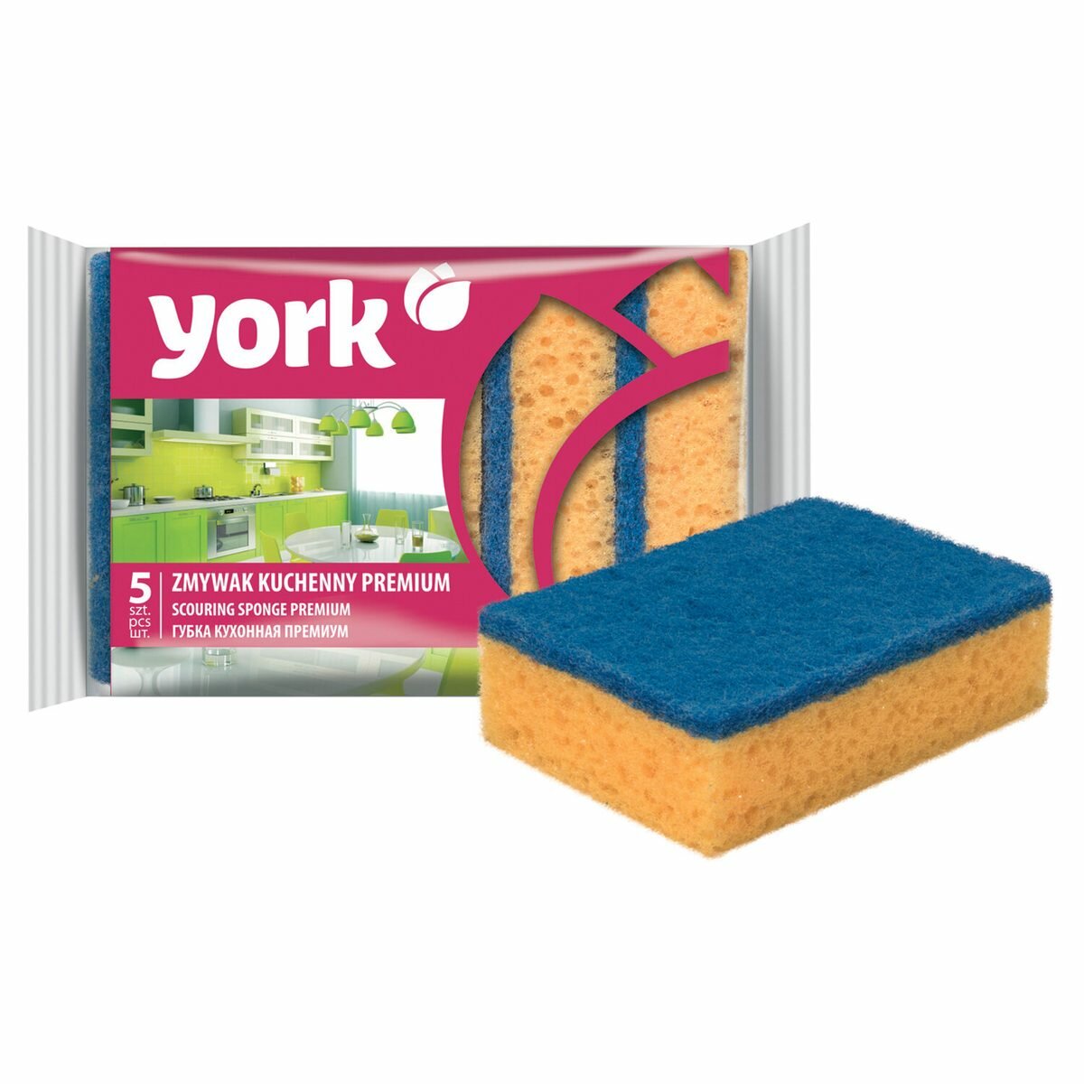 Губка поролон/абразив York "Премиум" (10.5х7.5х3см) набор 5шт. (30300)