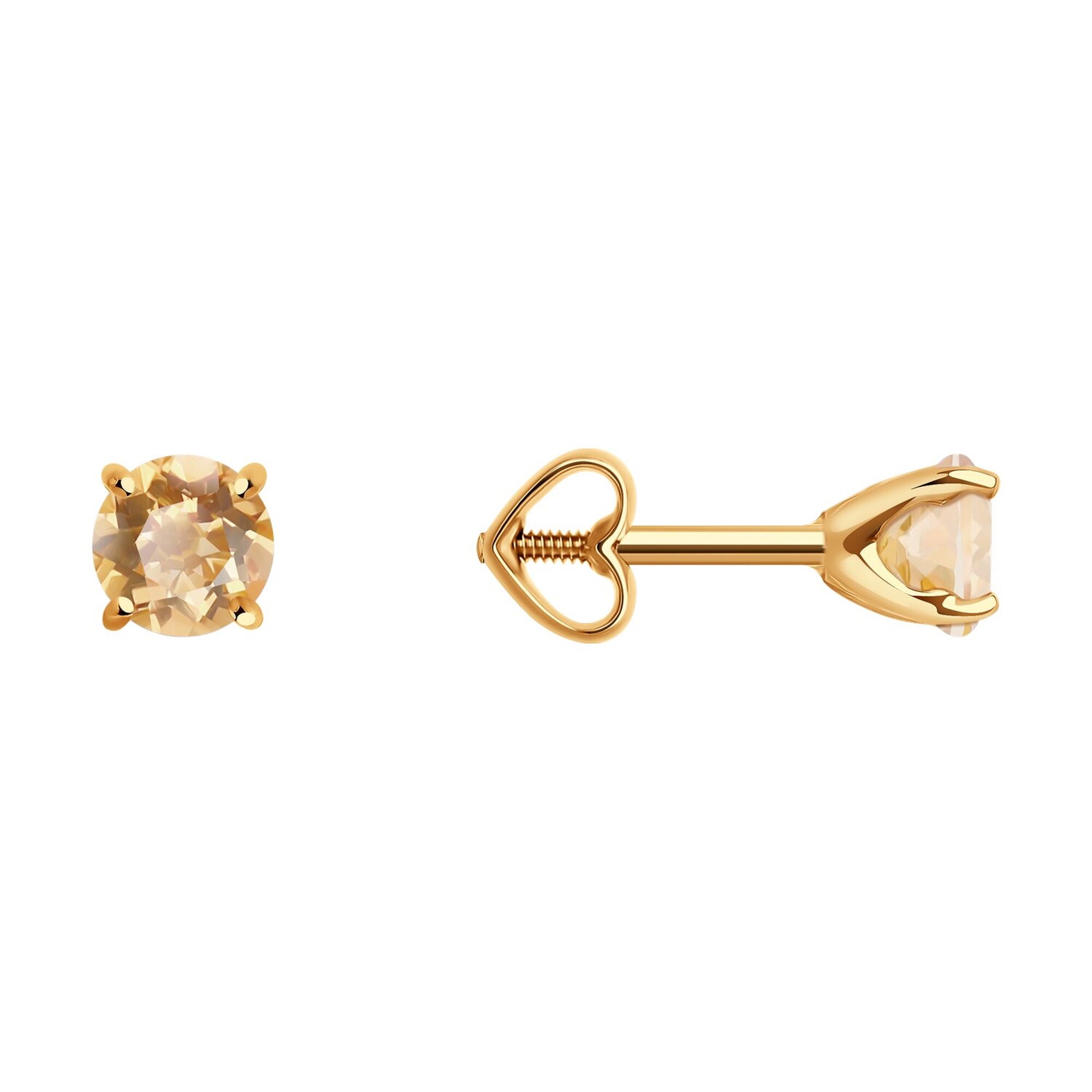 Серьги пусеты, красное золото, 585 проба, топаз