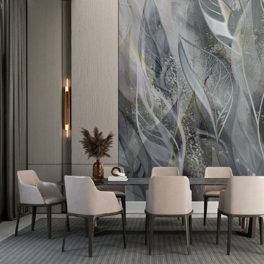 Фотообои Листья серые барельеф 13-831-S-Флок 270 x 200 см (ВхШ) S, флизелиновые, влагостойкие обои