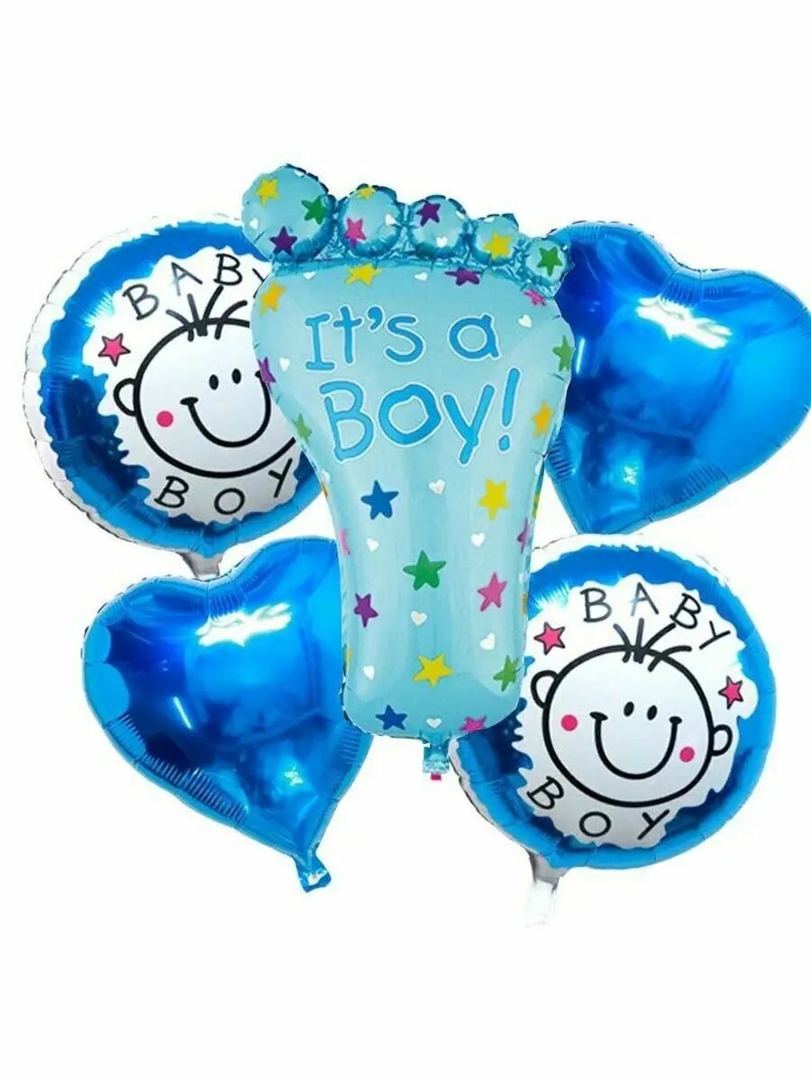 Набор фольгированных шаров(5 шт) "Ножка" для новорожденного мальчика