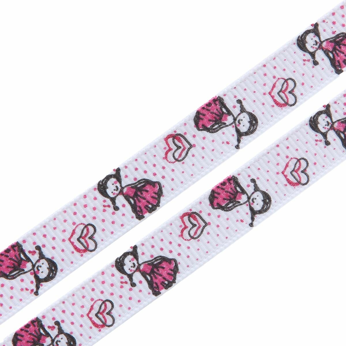 Лента репсовая 'Девочка в платьице', 10мм*3м (бело-розовый)