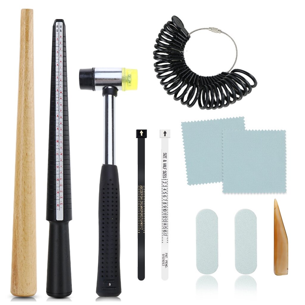 11шт Кольцо Оправка Калибровщик Палка Палец Калибровочный Молоток Ювелирное Измерительное Оборудование