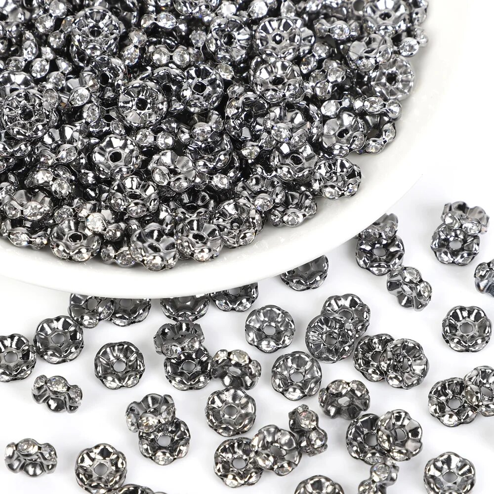 Стразы круглые и квадратные бусины для бижутерии 50 шт Серый, 8mm-approx 50pcs, Crimp-Gun Black