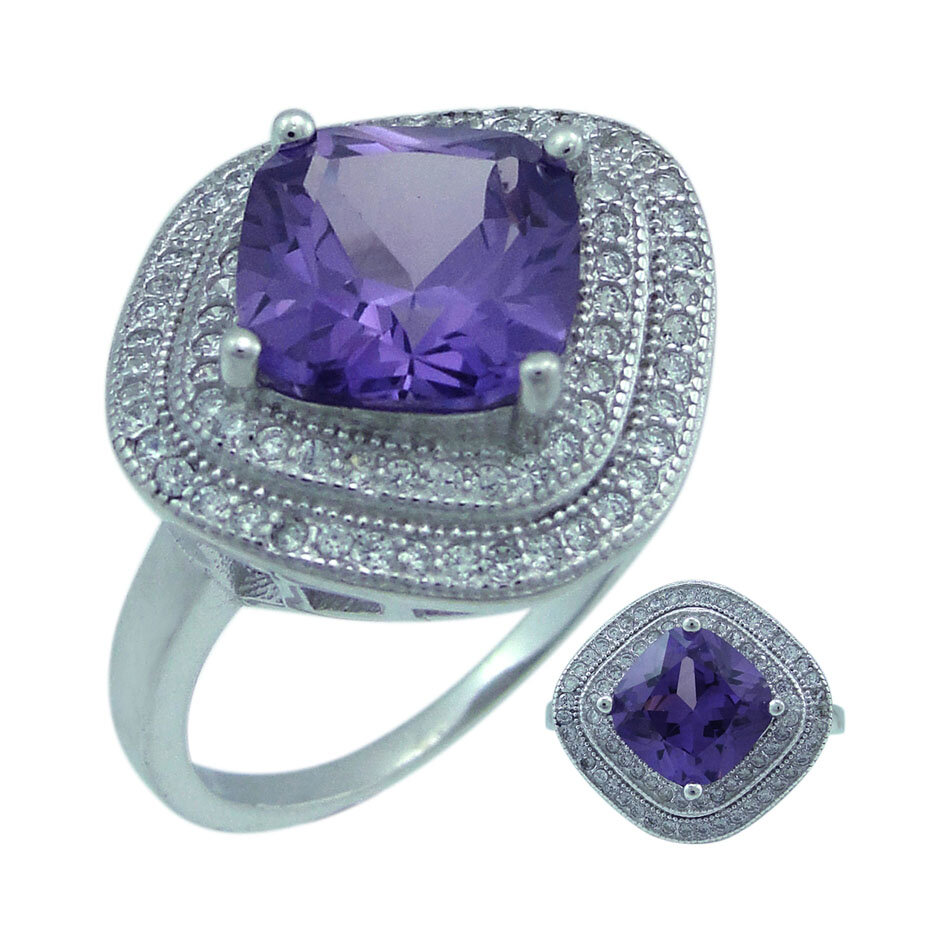 Кольцо, серебро, 925 проба, родирование, александрит синтетический, фианит