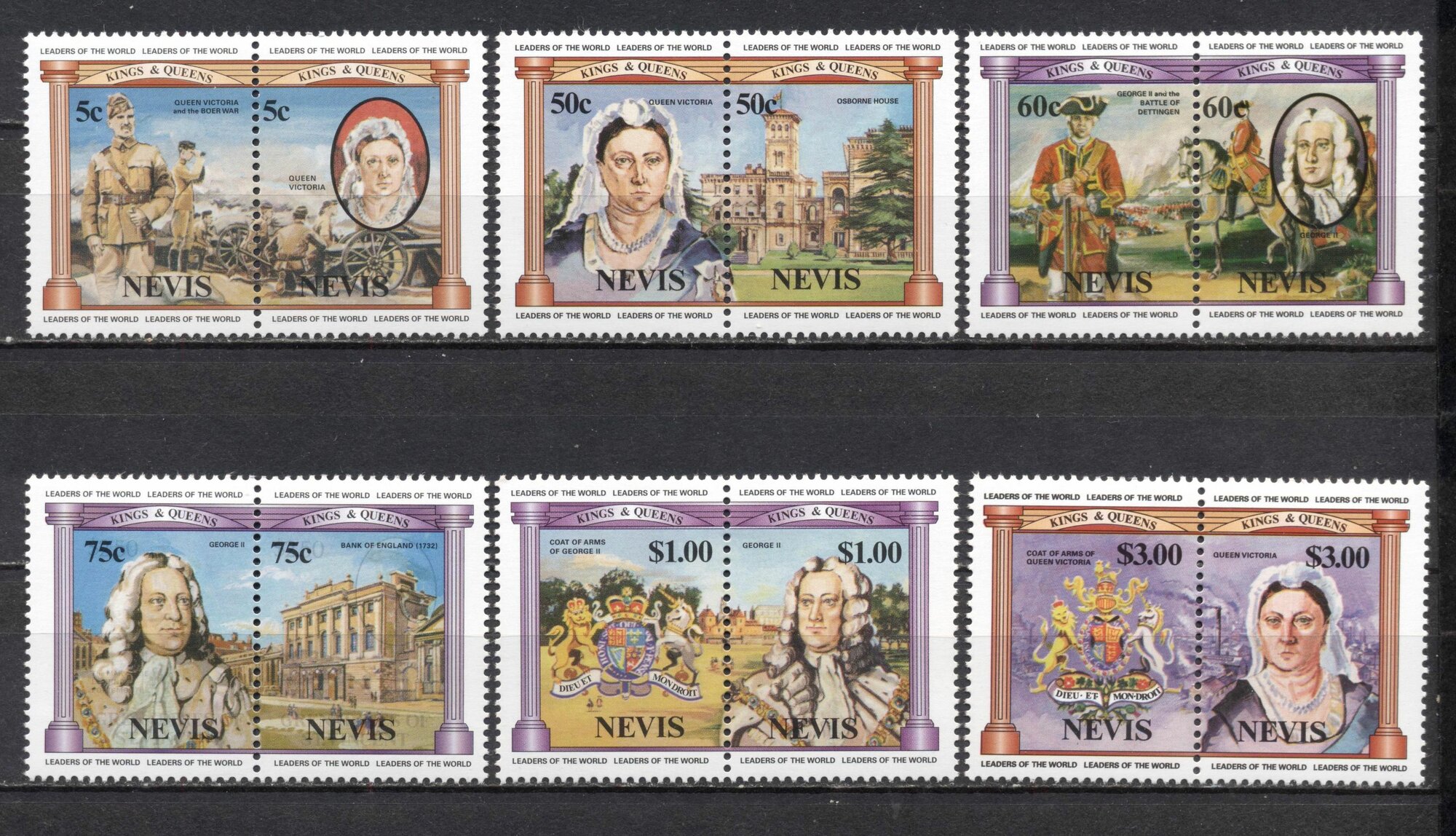 Невис. Монархи Британии. Серия 12 чистых марок.